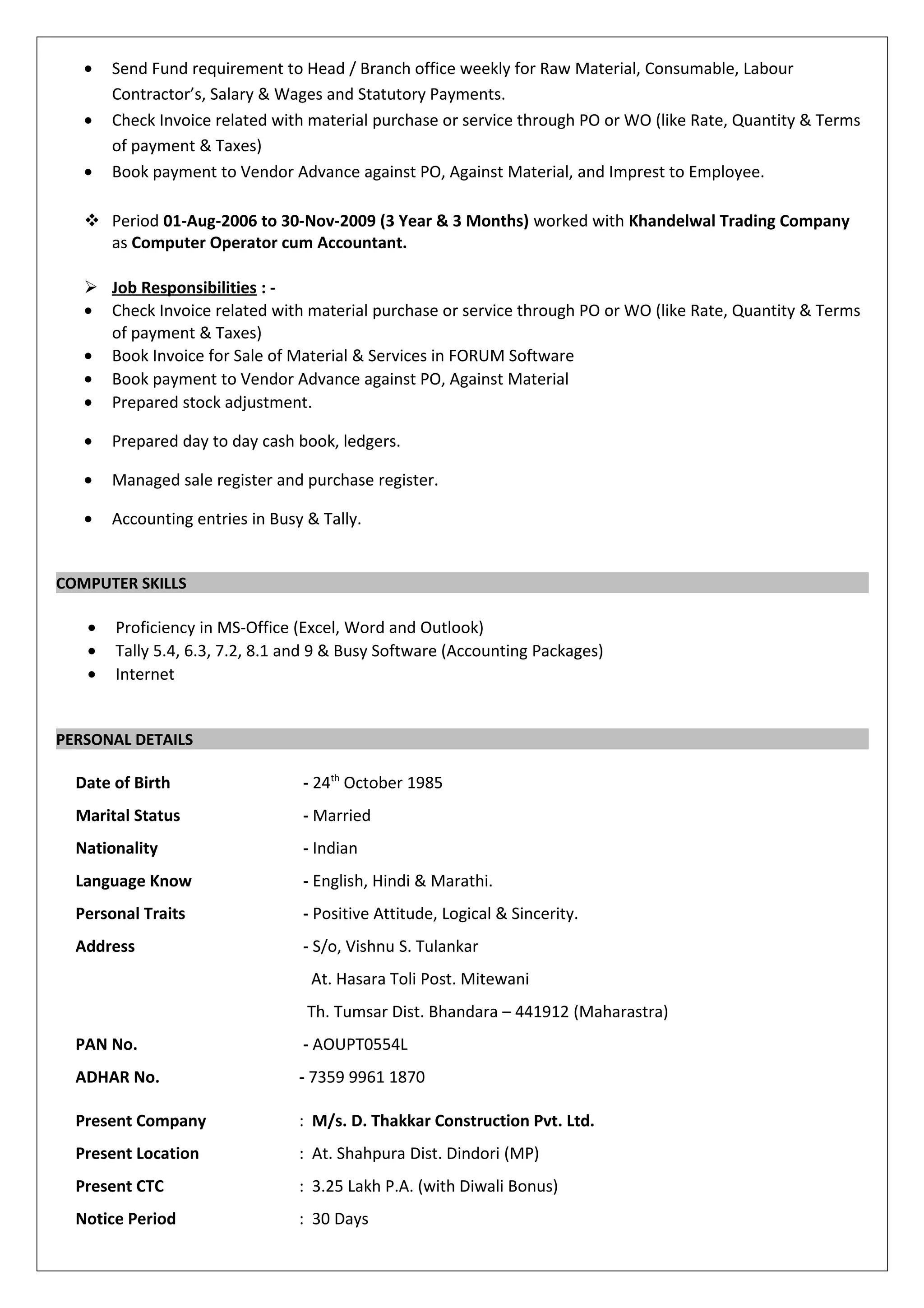 CV_SUDHIR TULANKAR | DOC