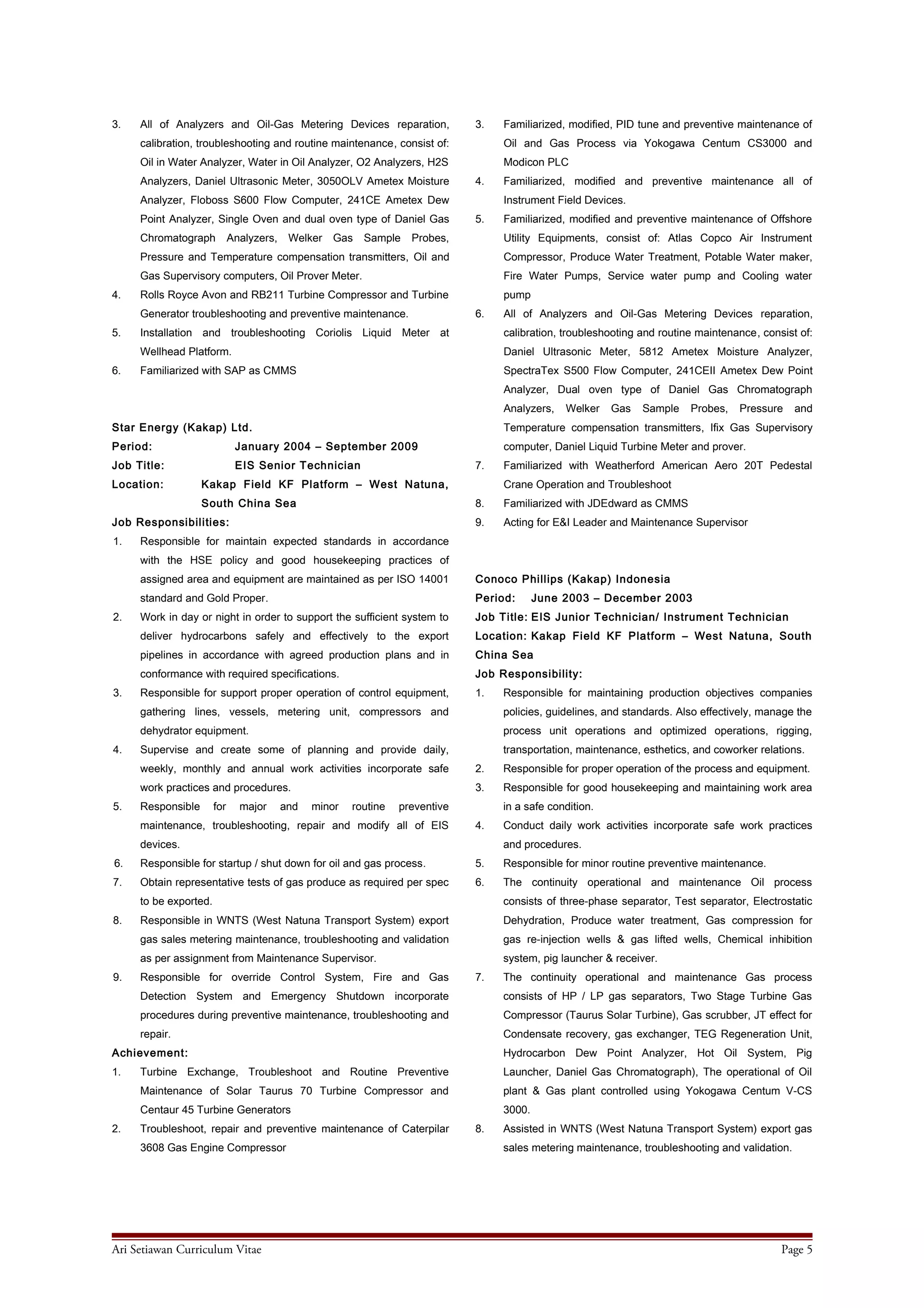 Ari Setiawan Curriculum Vitae & Photograph | DOC