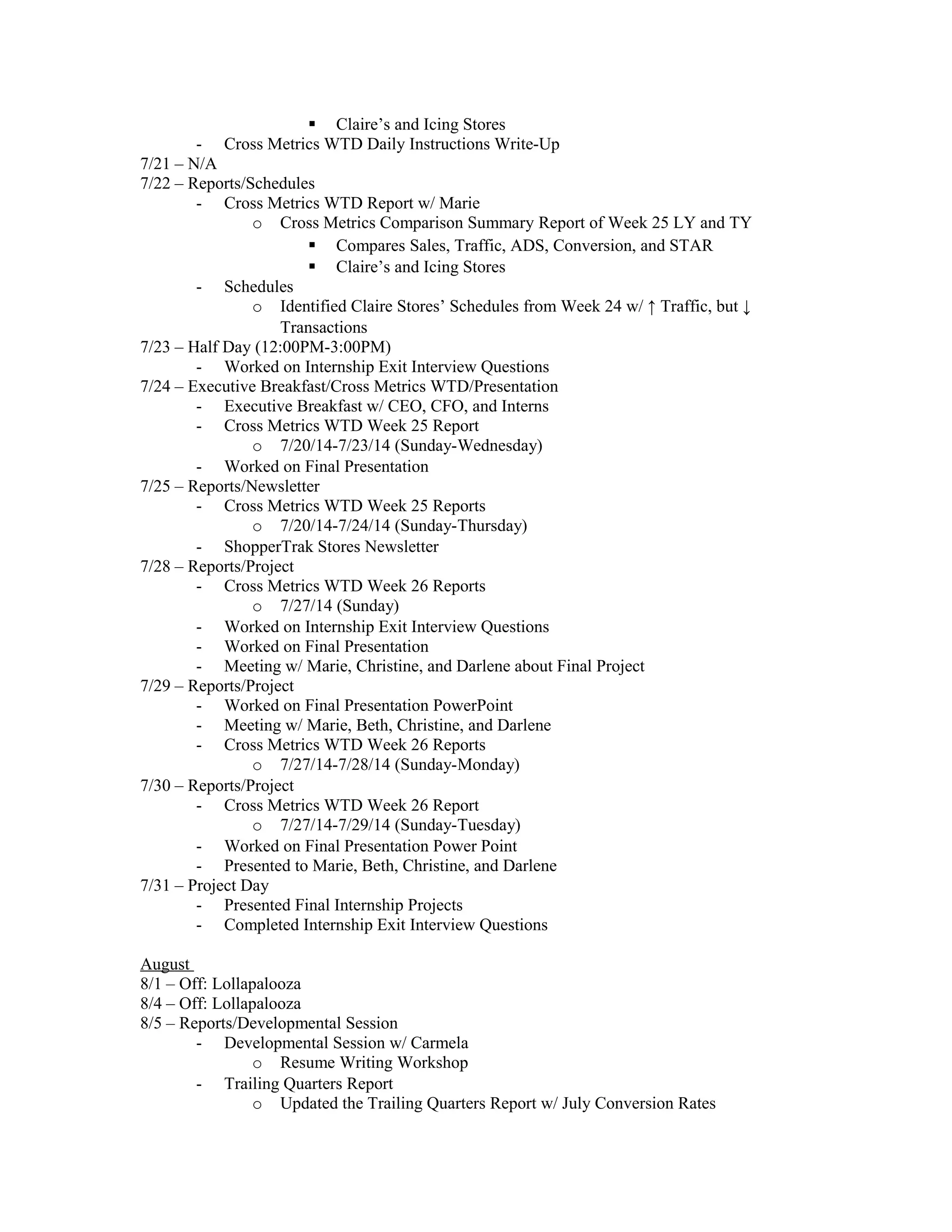 Claires Internship Journal | DOC