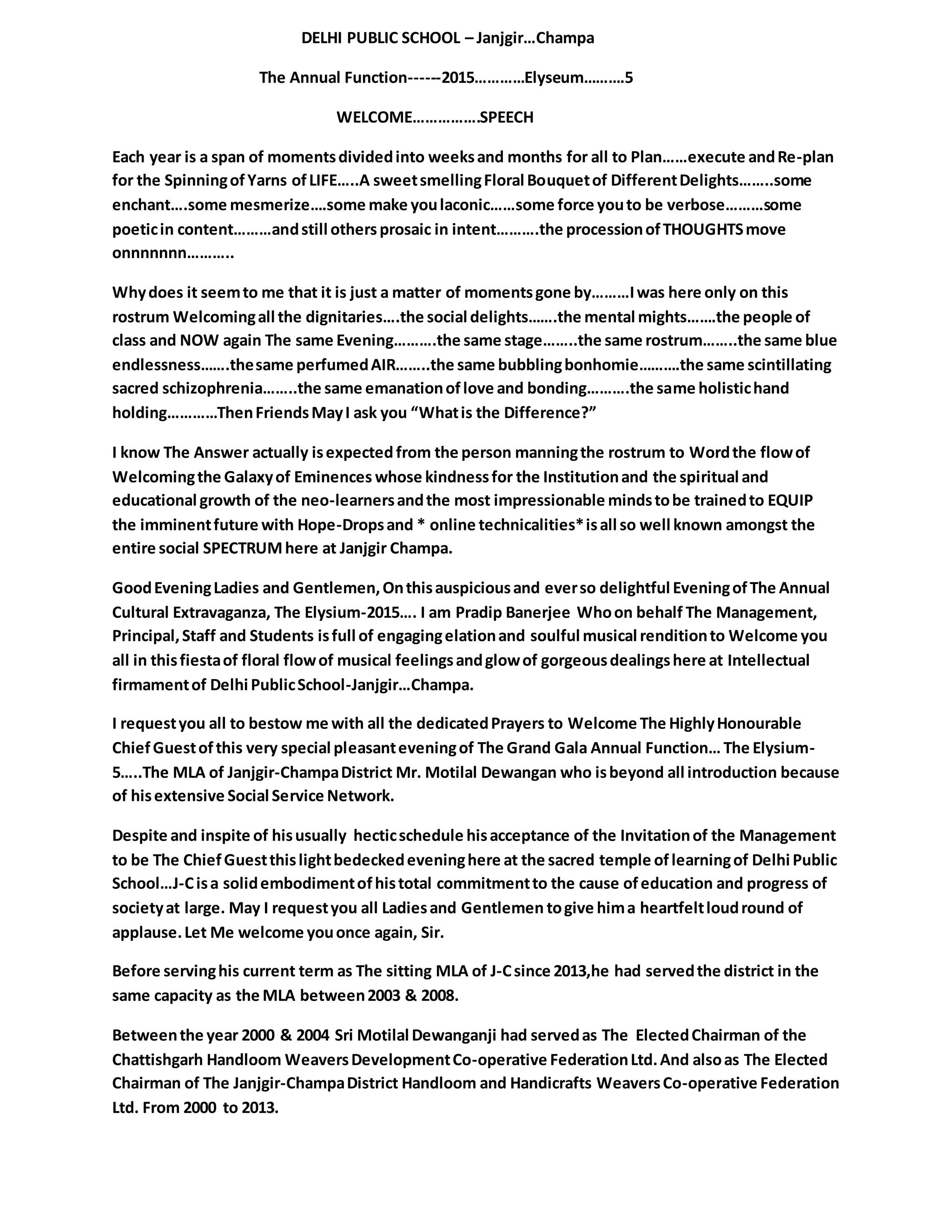 The Welcome Speech...Annual Day Celebration-2015 (Autosaved) | DOCX