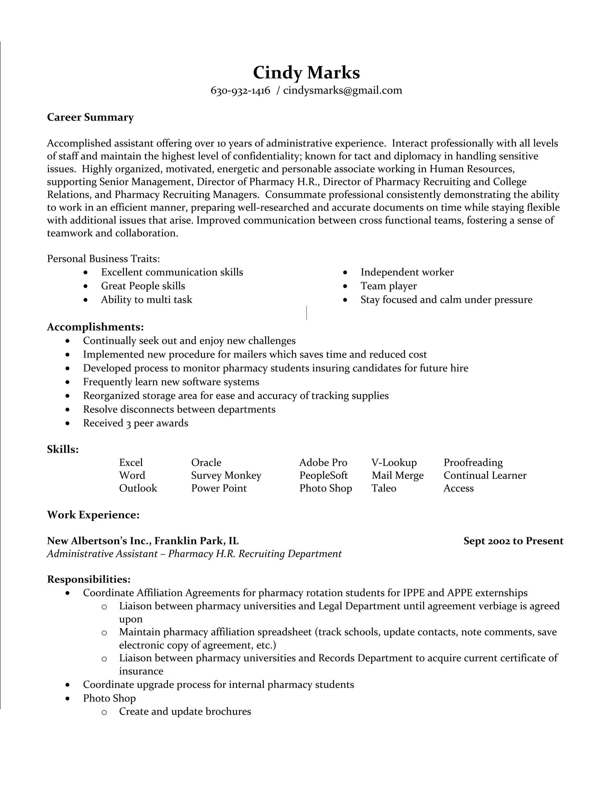 Cindy S Marks resume 2015 | PDF