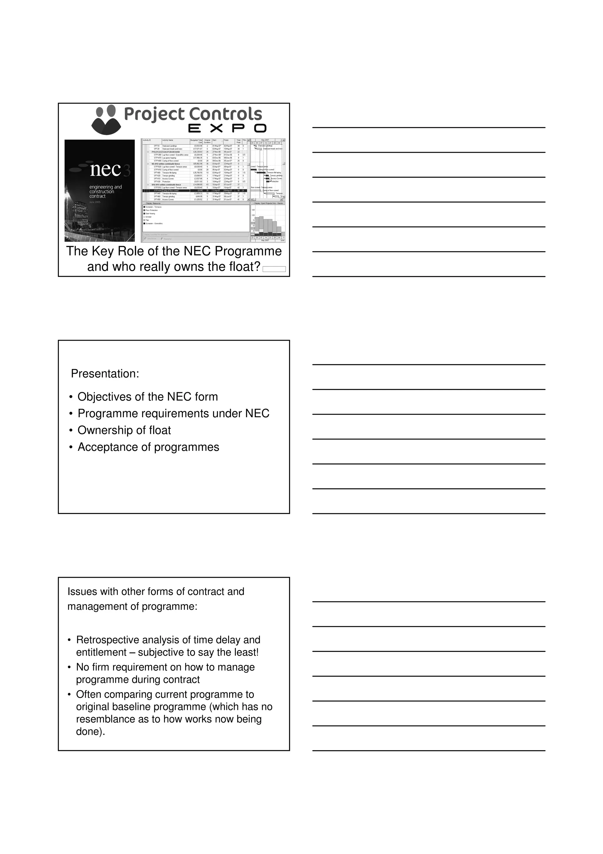 Project Controls Expo Thursday 10th Nov 2011 - "The Key Role of the NEC ...