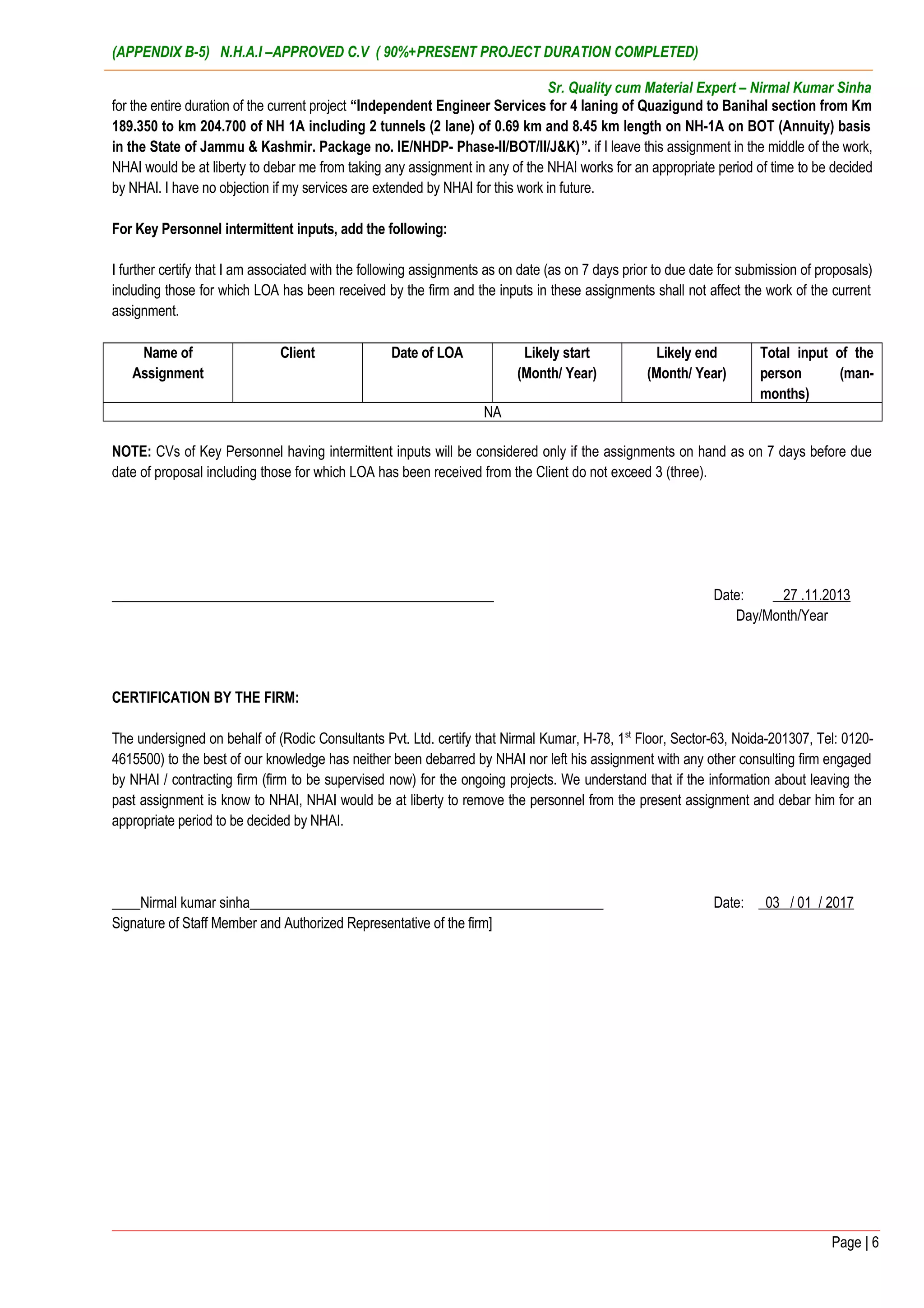 Nirmal_Kumar_Sinha - Sr. Quality cum Material Expert | DOC