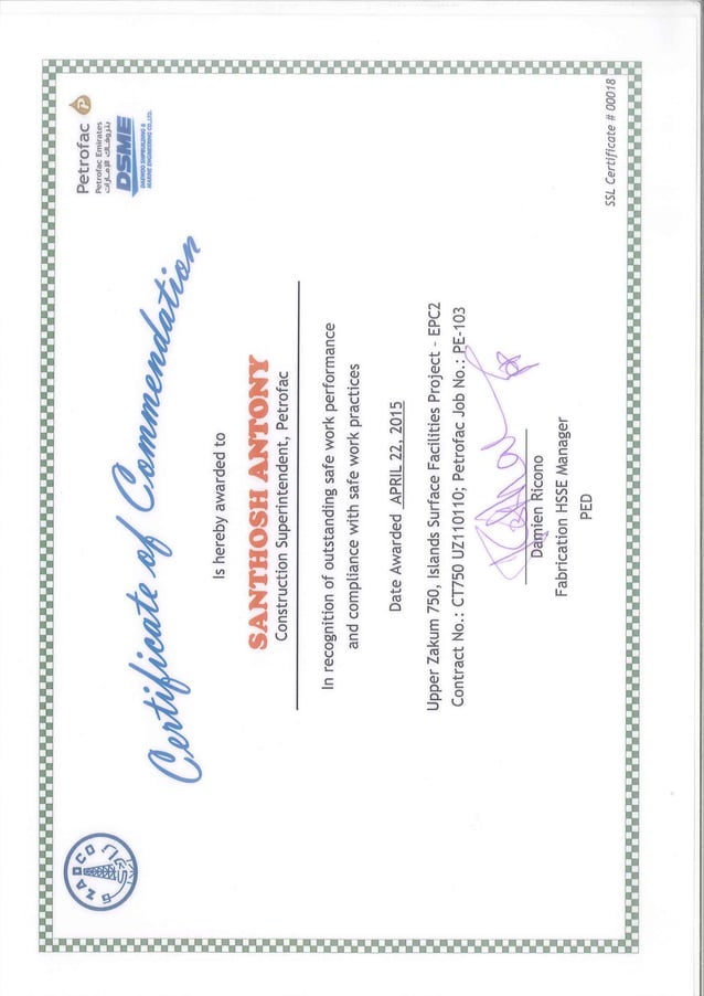 Certificate of commendation for the outstanding safe work performance | PDF