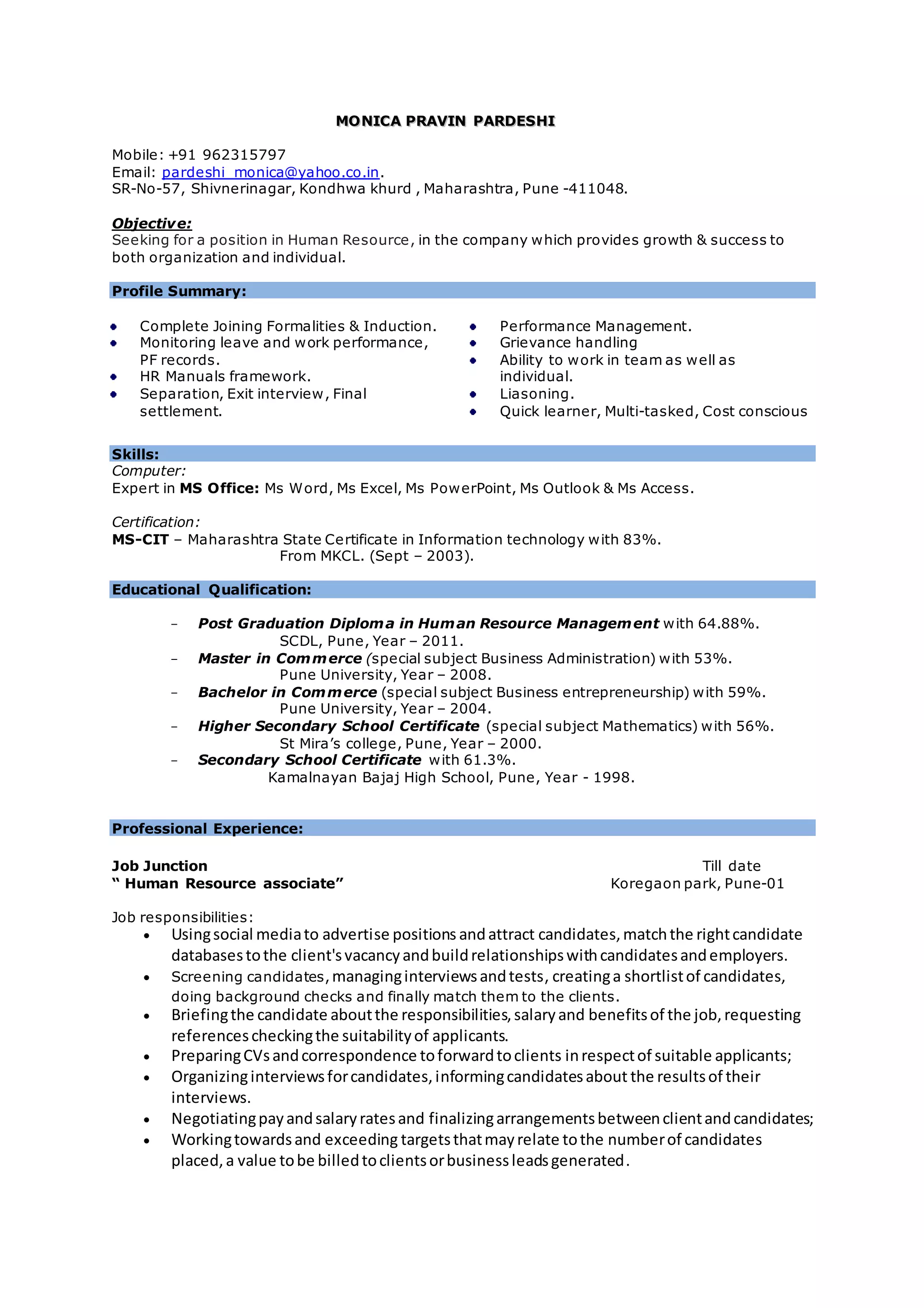 Hr_Resume_Monica Pardeshi | DOCX
