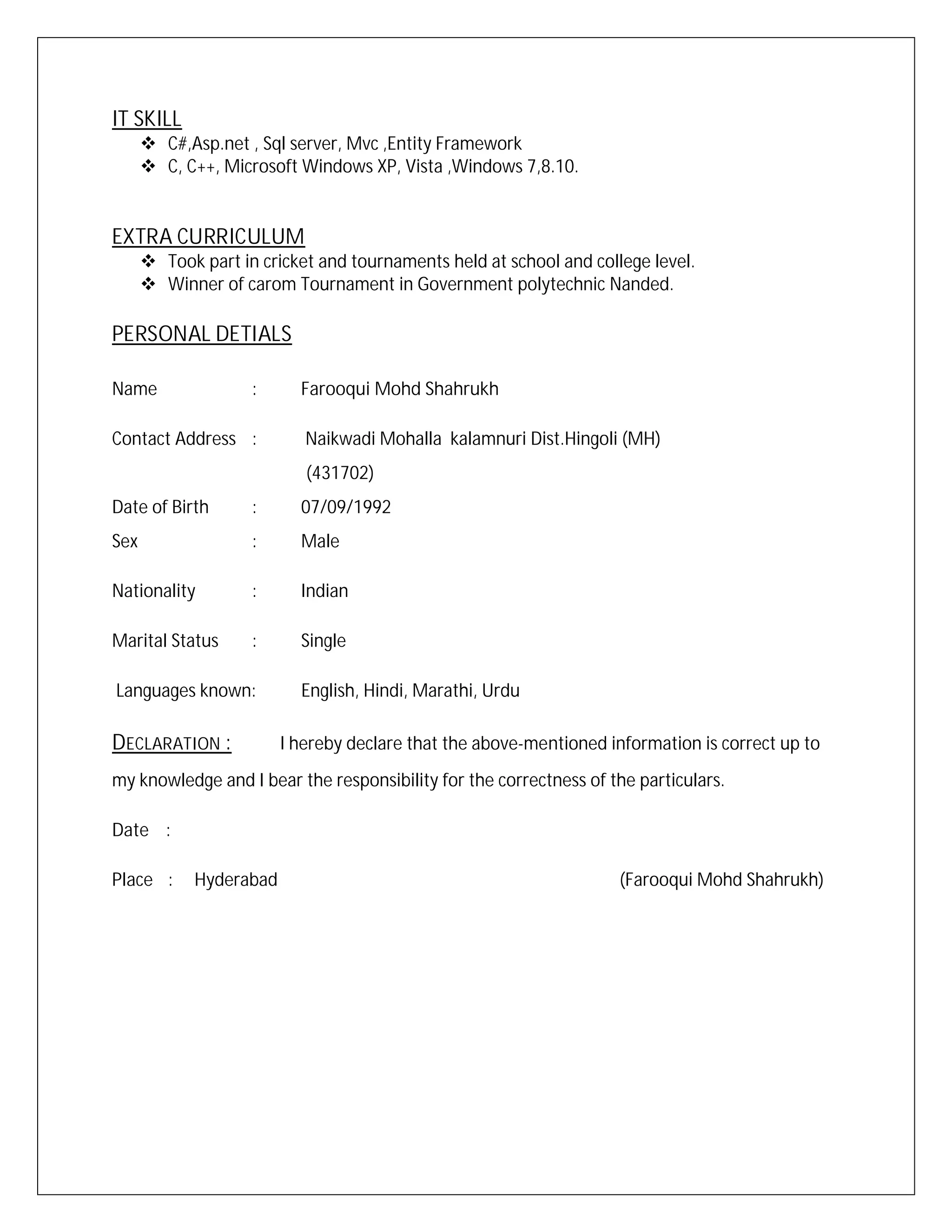 shahrukh-Dotnet-fresher | PDF