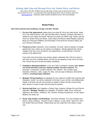 price list, studio policy, and waiver june 2015 | PDF