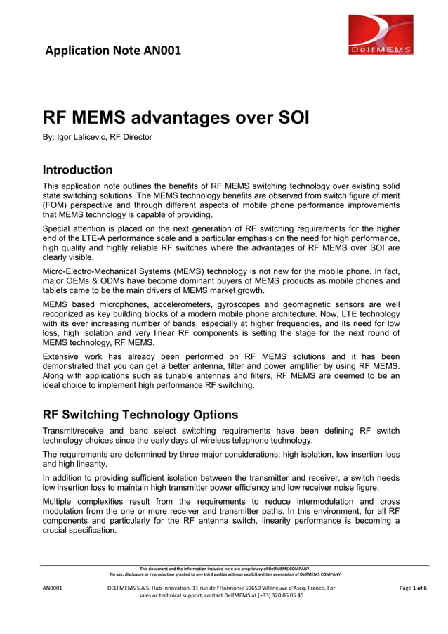 AN001 RF MEMS advantages over SOI | PDF