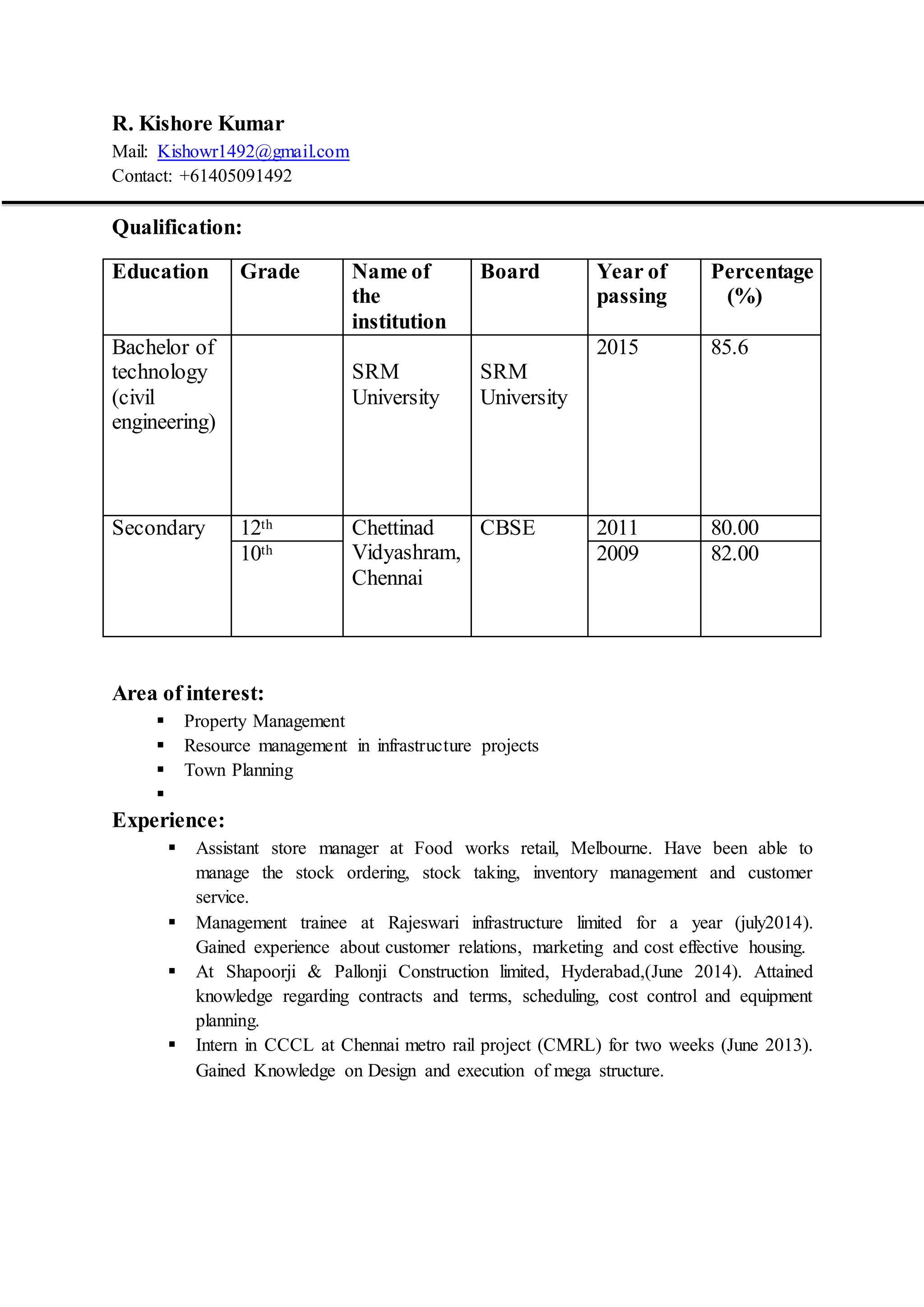kishore kumar CV | DOCX