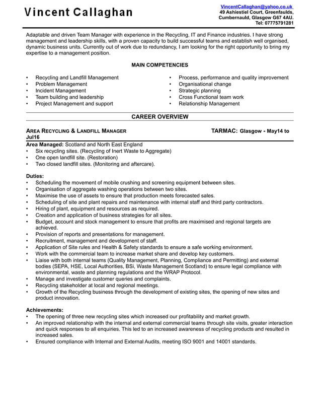 Vincent Callaghan CV 220616 | PDF