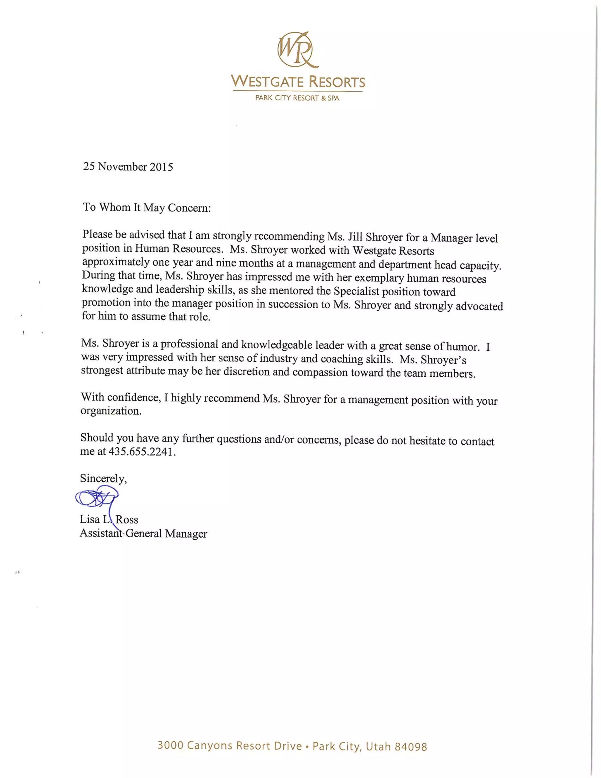 Reference Letter - Lisa Ross Westgate | PDF
