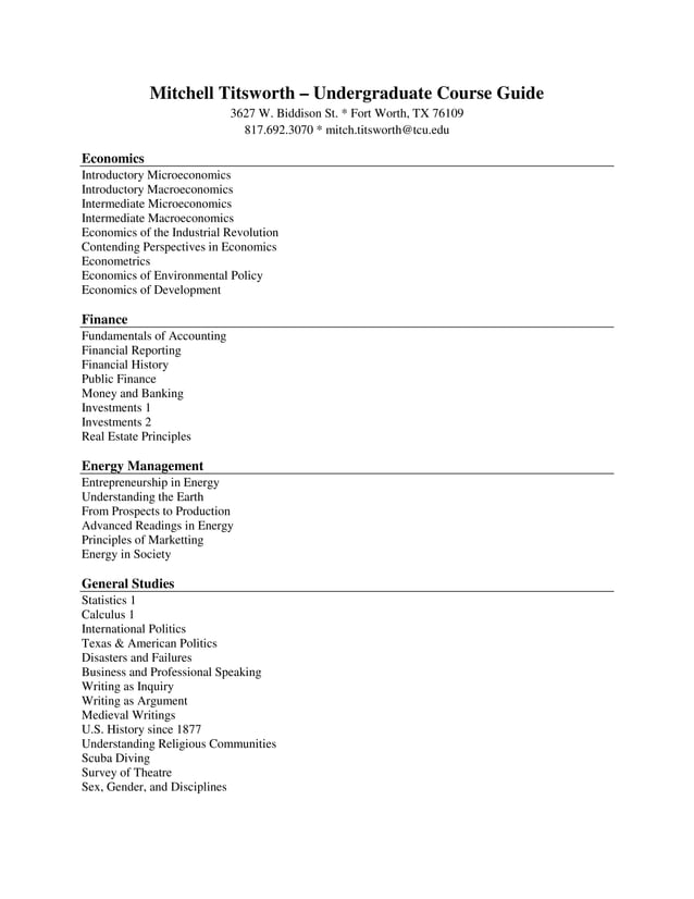 Mitchell Titsworth Undergraduate Course Guide | PDF