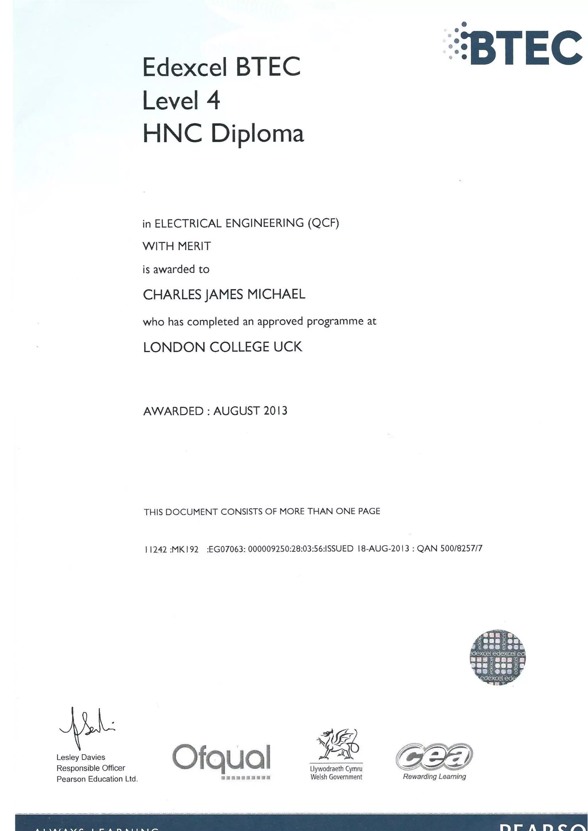Higher National Certificate in electrical engineering | PDF