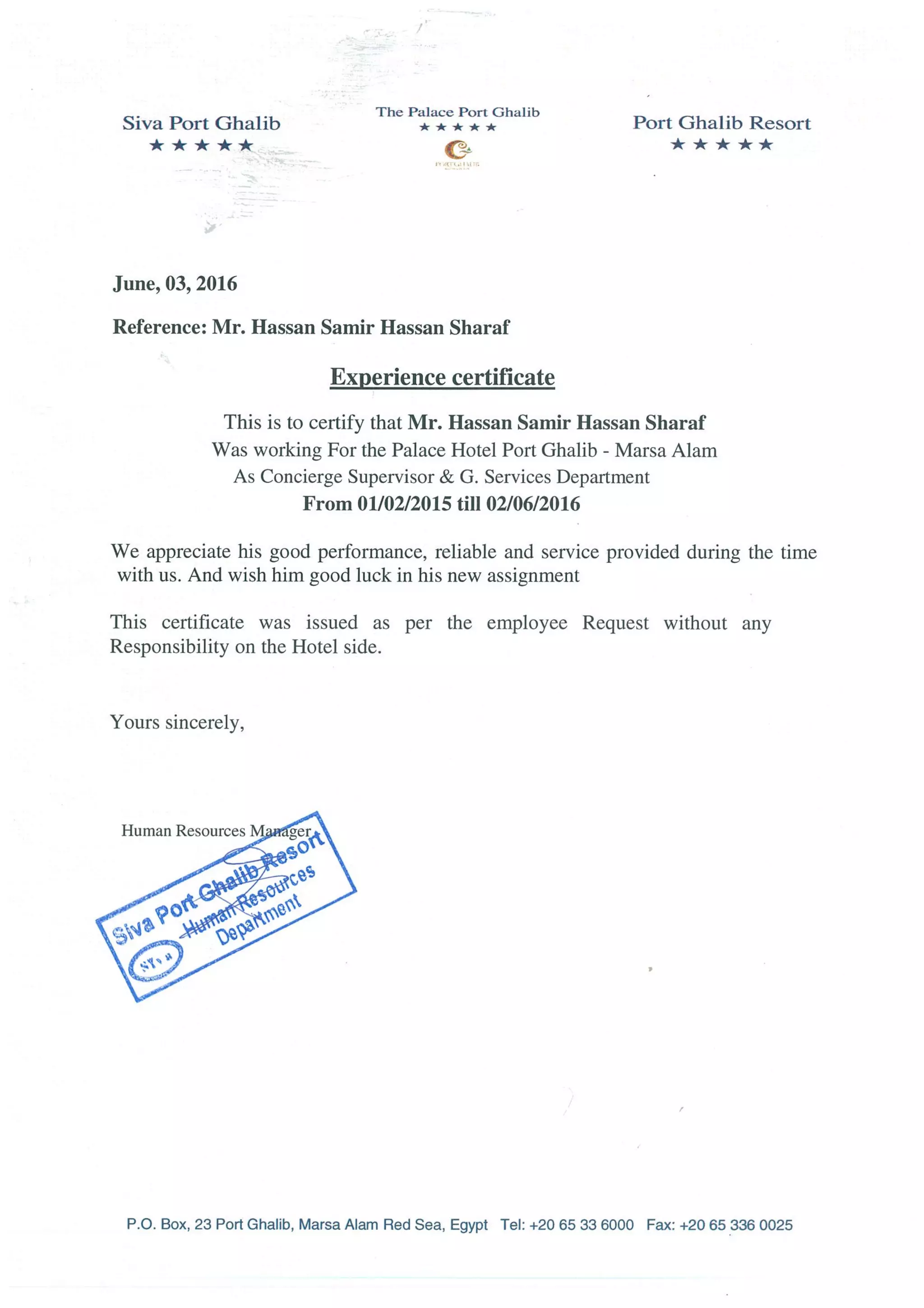 Experience Certificate Concierge Supervisor at Red Sea Hotels Group.PDF