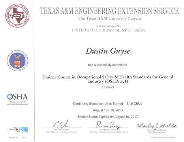OSHA 501 Certificate | PDF