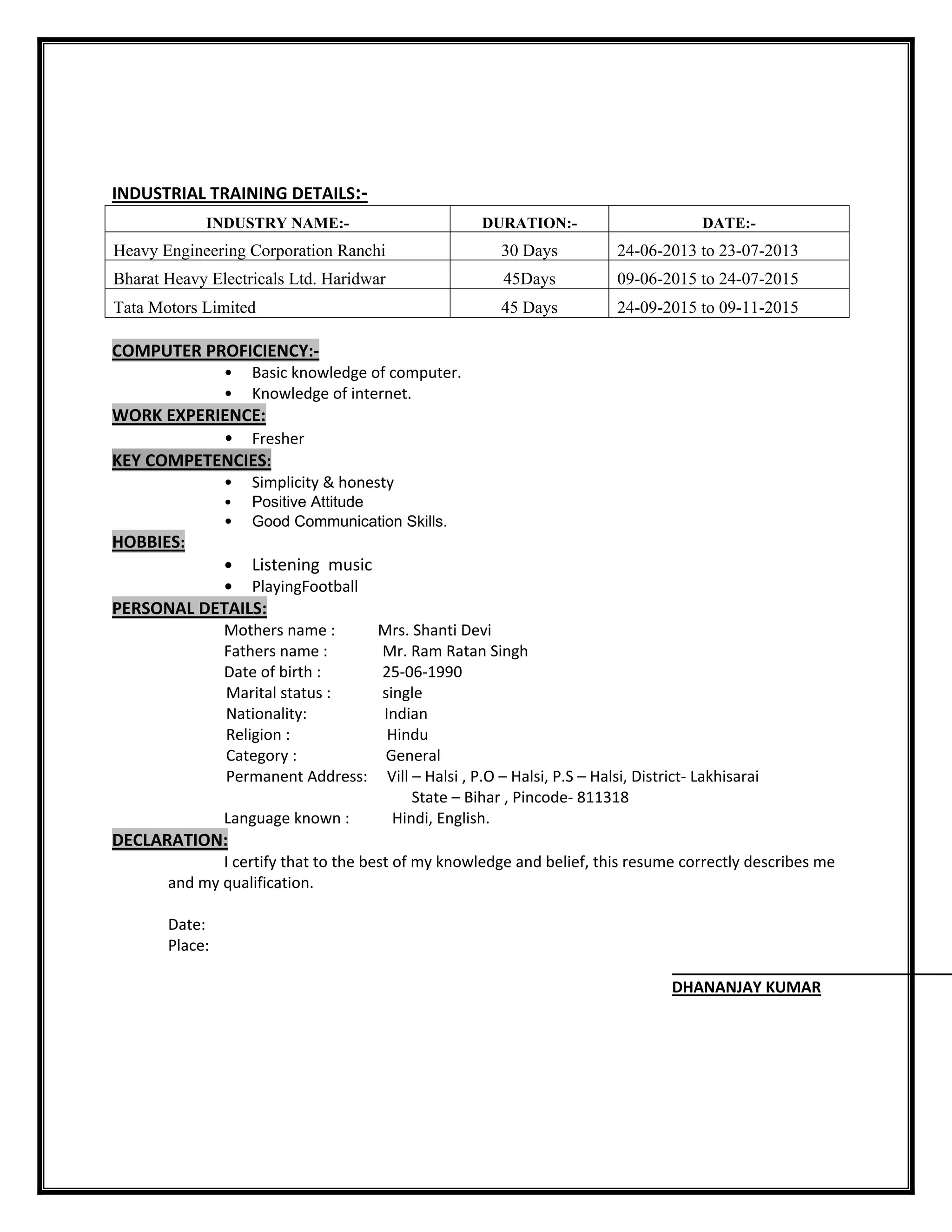 dhananjay resume | PDF