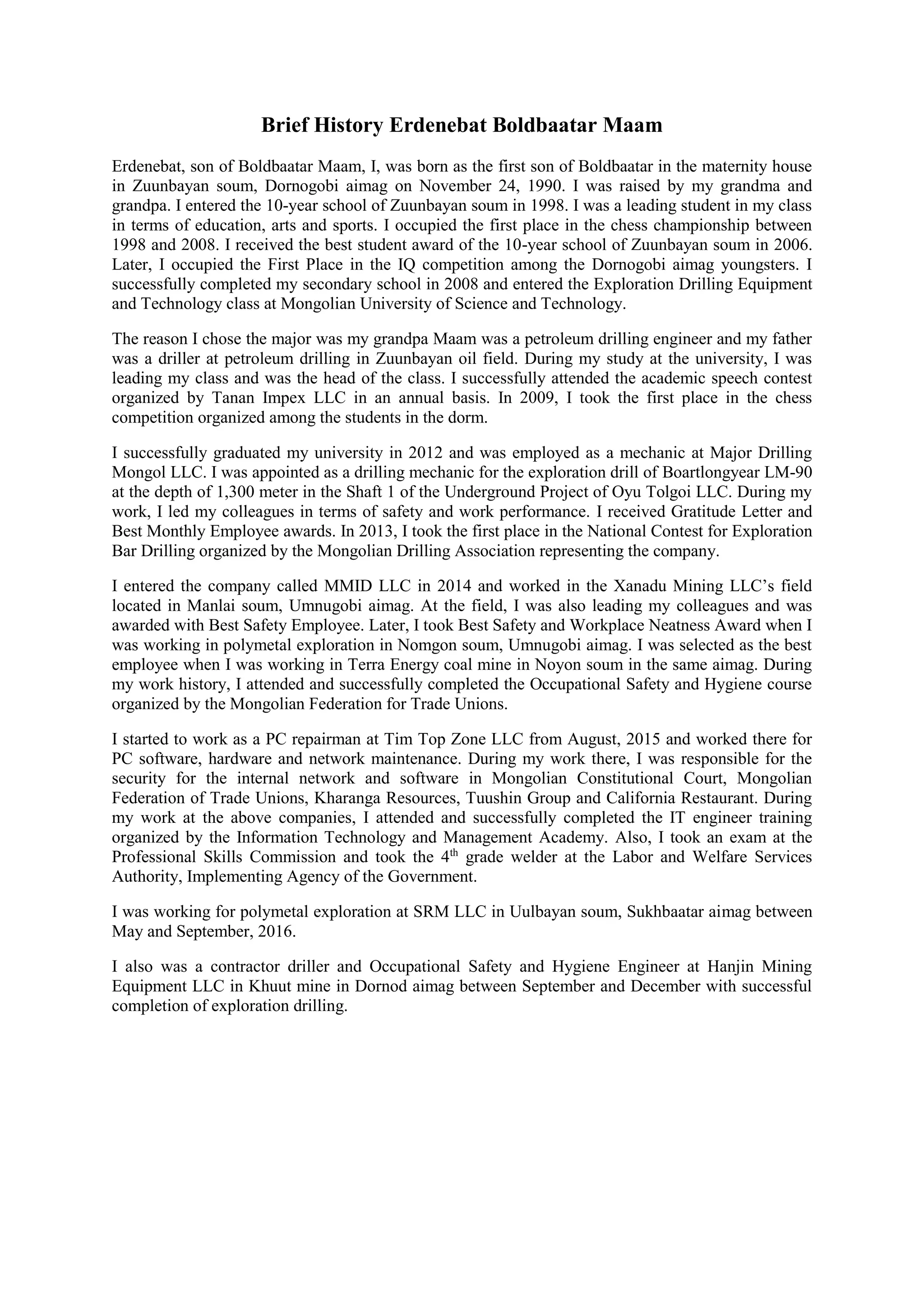 Маам овогтой Болдбаатарын Эрдэнэбатын товч намтар АНГЛИ | PDF ...