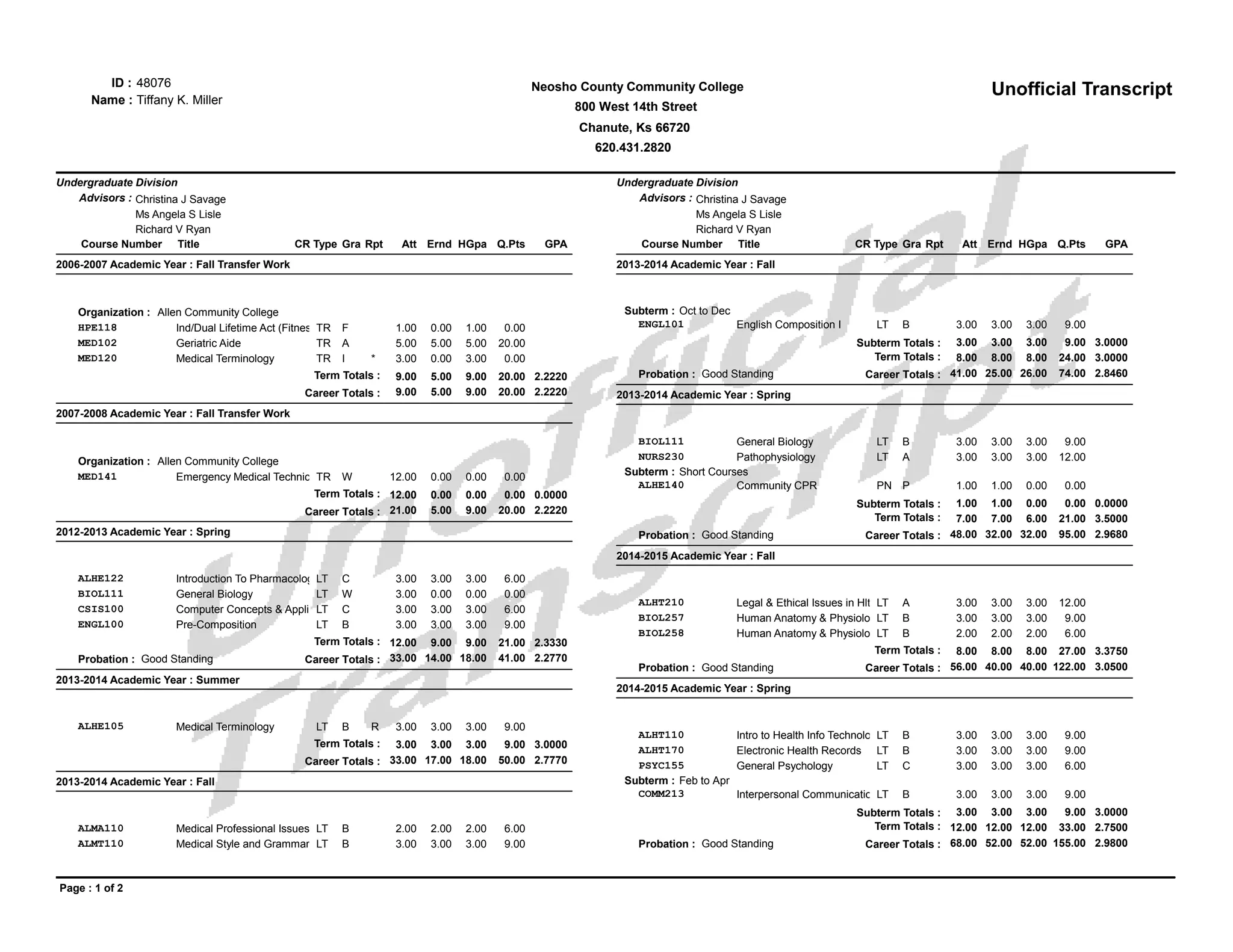 unnofficial transcript | PPT