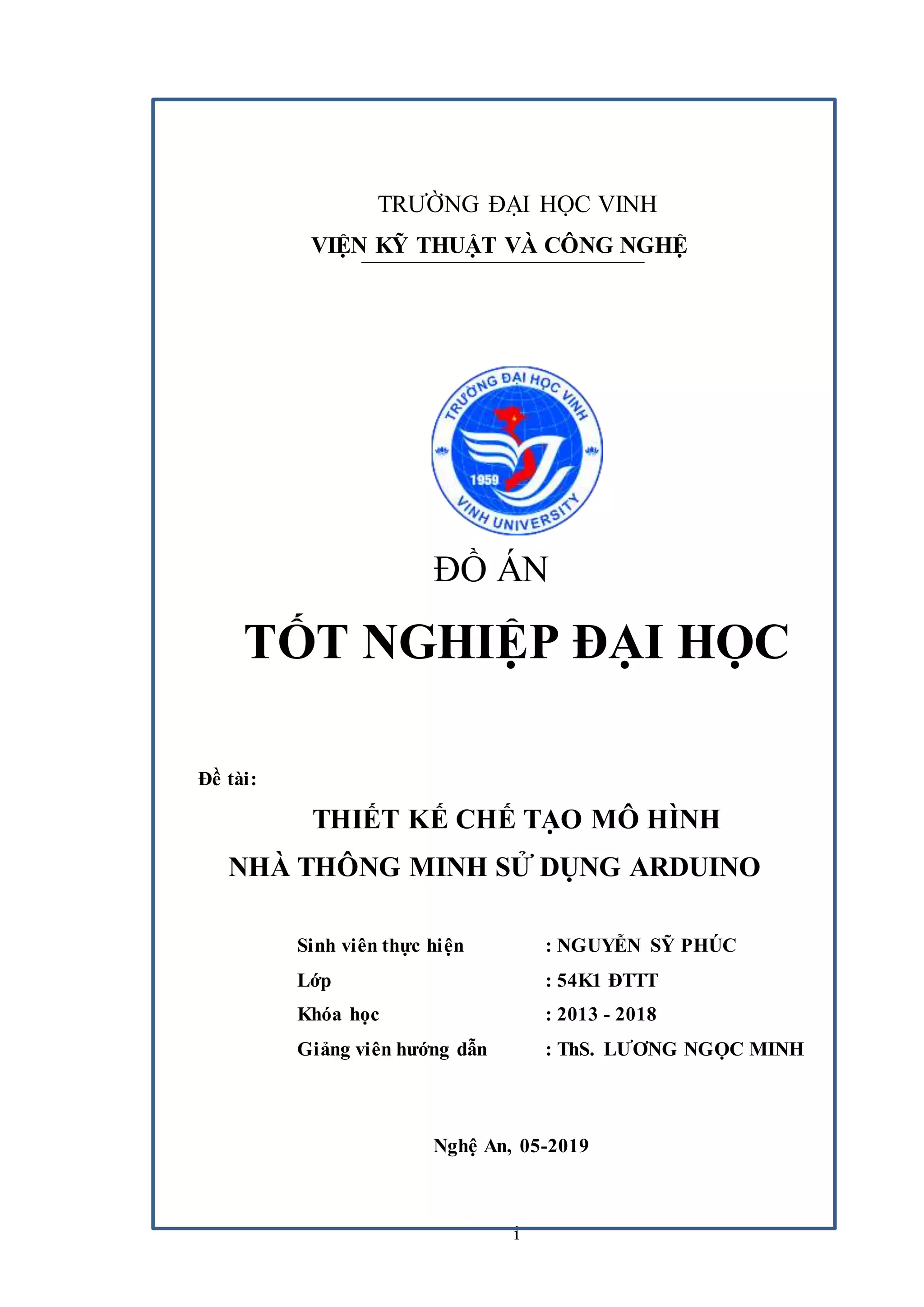 Thiết kế chế tạo mô hình nhà thông minh sử dụng Arduino | DOCX