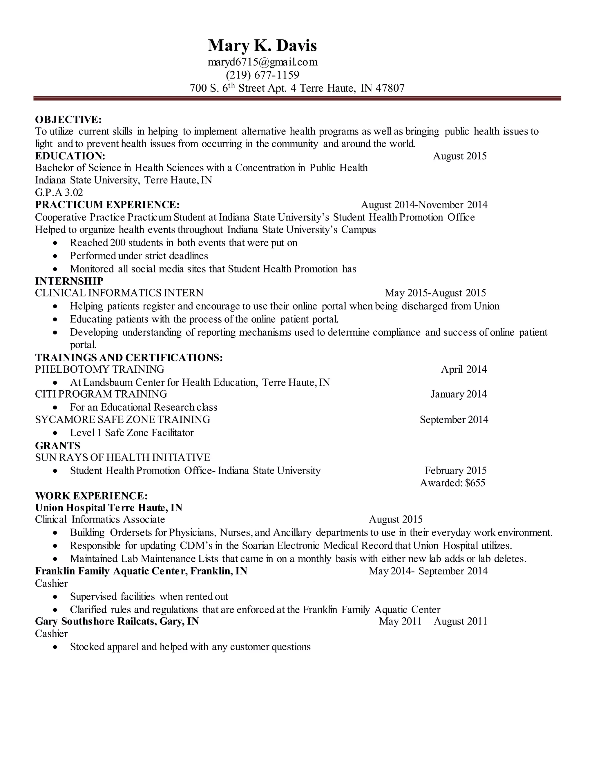 Davis, Mary. Resume. | DOCX