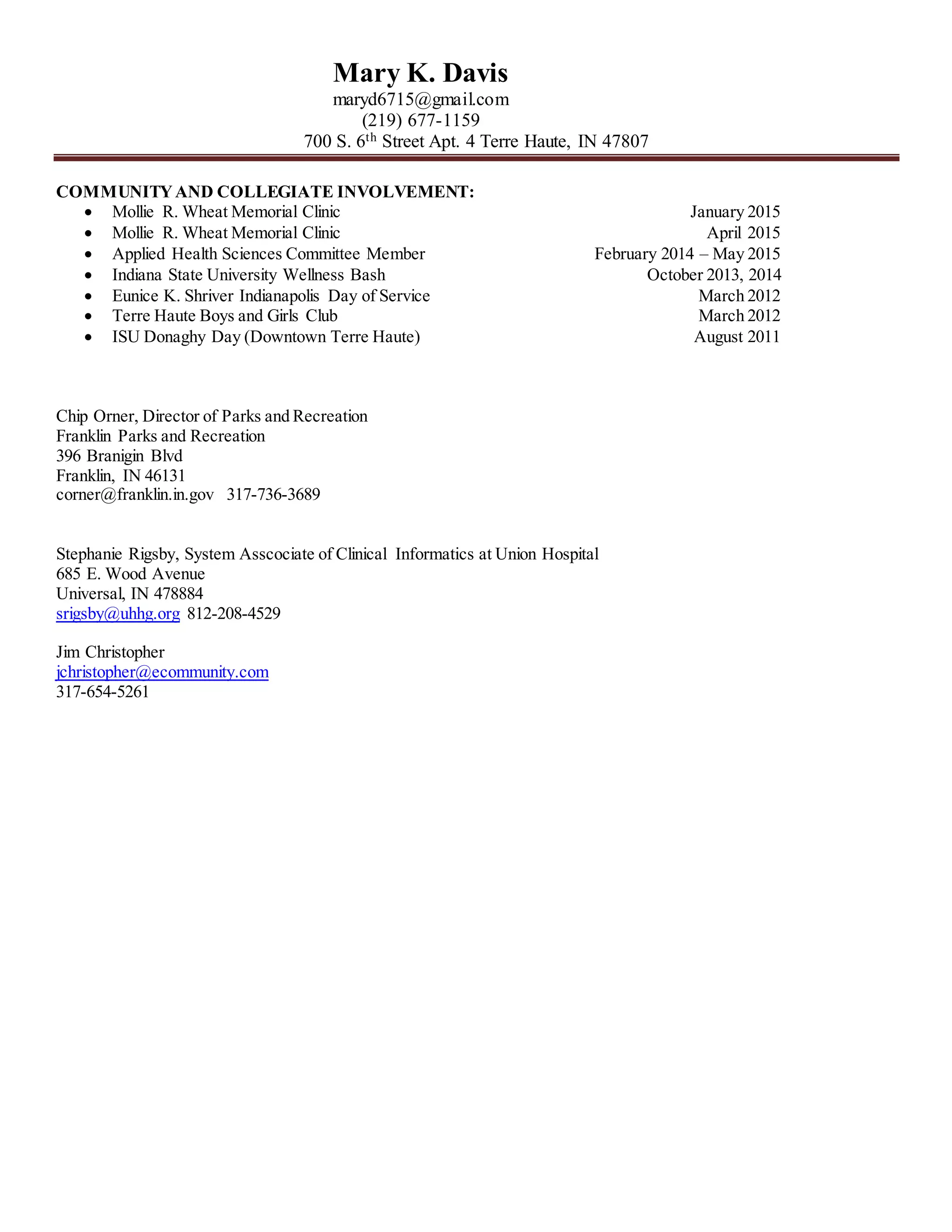 Davis, Mary. Resume. | DOCX