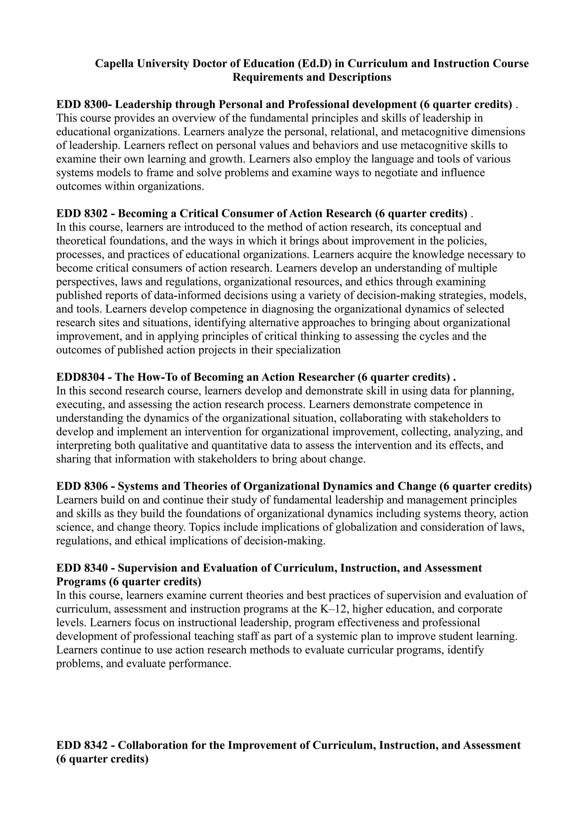 EDD course requirements and descriptions | DOC | Professional School ...