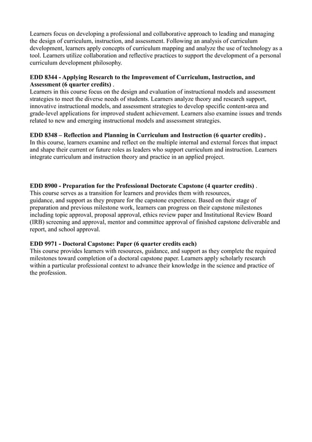 EDD course requirements and descriptions | DOC | Professional School ...