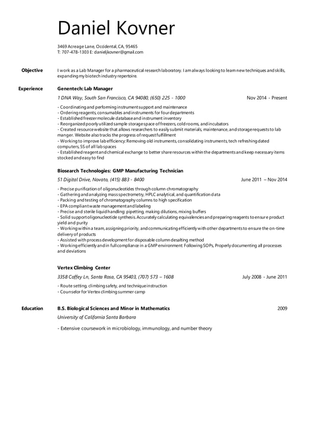 Daniel Kovner Resume | DOCX
