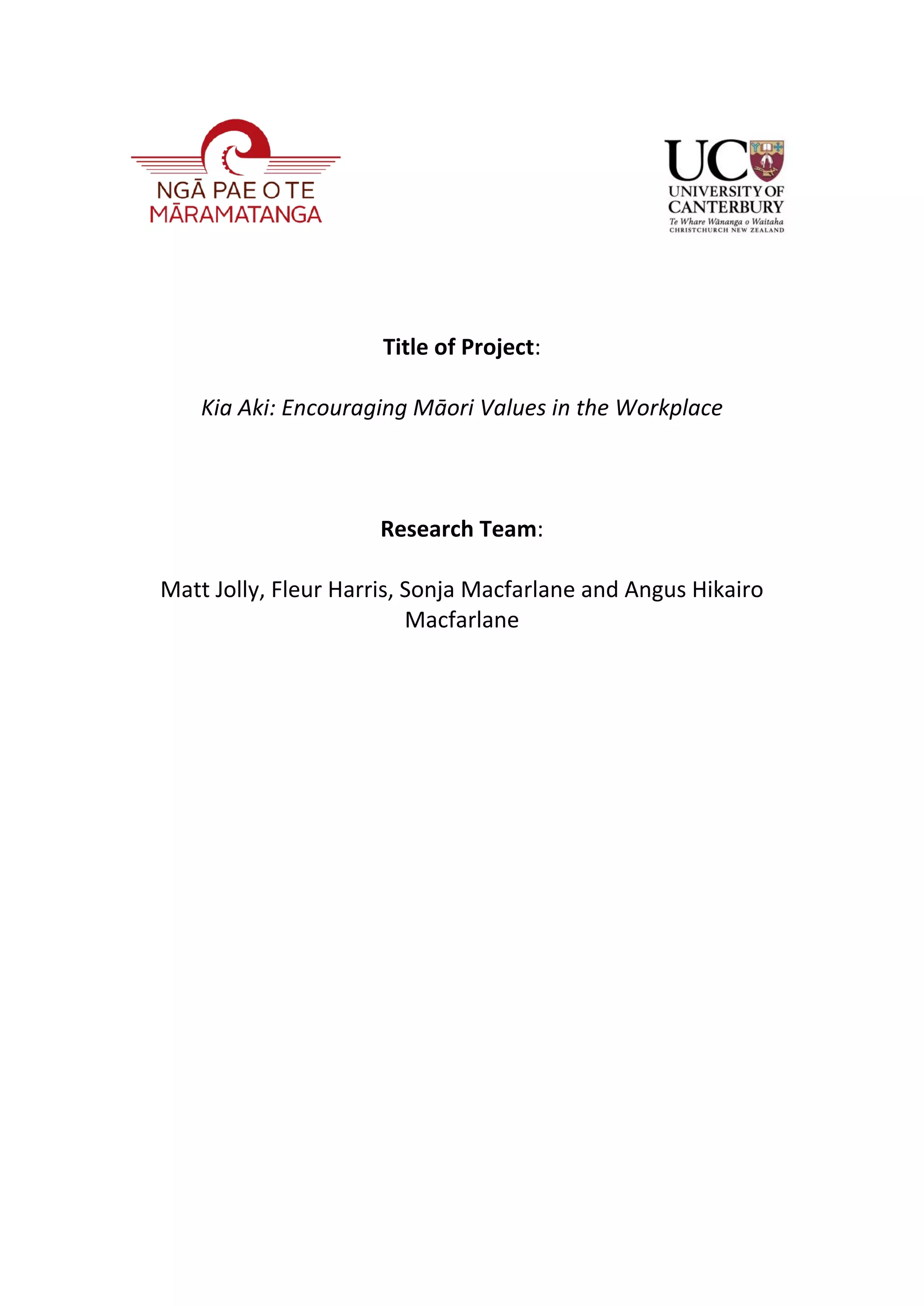 Kia Aki Encouraging Māori Values in the Workplace | PDF