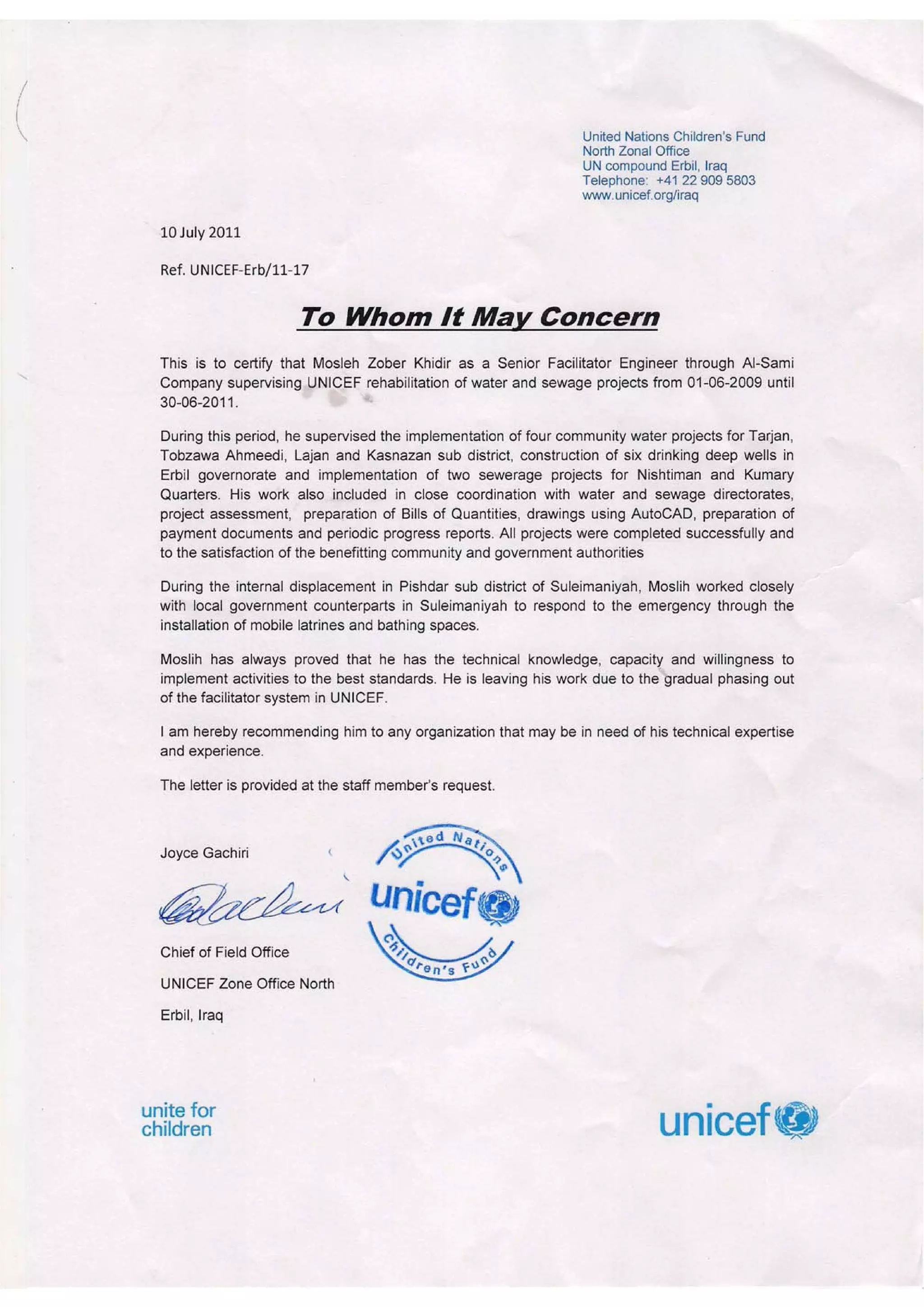 Unicef organization mosleh REC | PDF