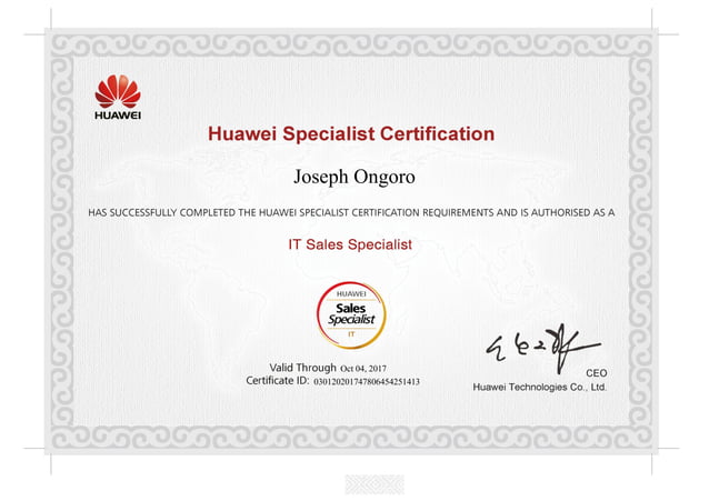 Huawei certificate Joseph Ongoro | PPT