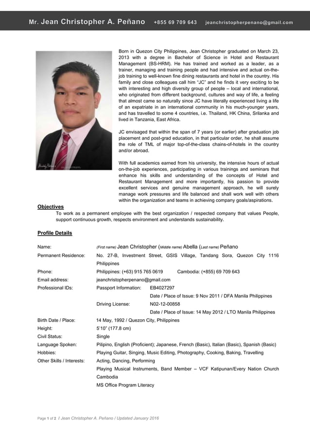 JEAN CHRISTOPHER PENANO Resume | PDF