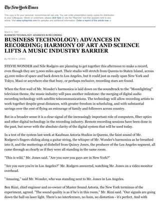 BUSINESS TECHNOLOGY: ADVANCES IN RECORDING; HARMONY OF ART AND SCIENCE ...