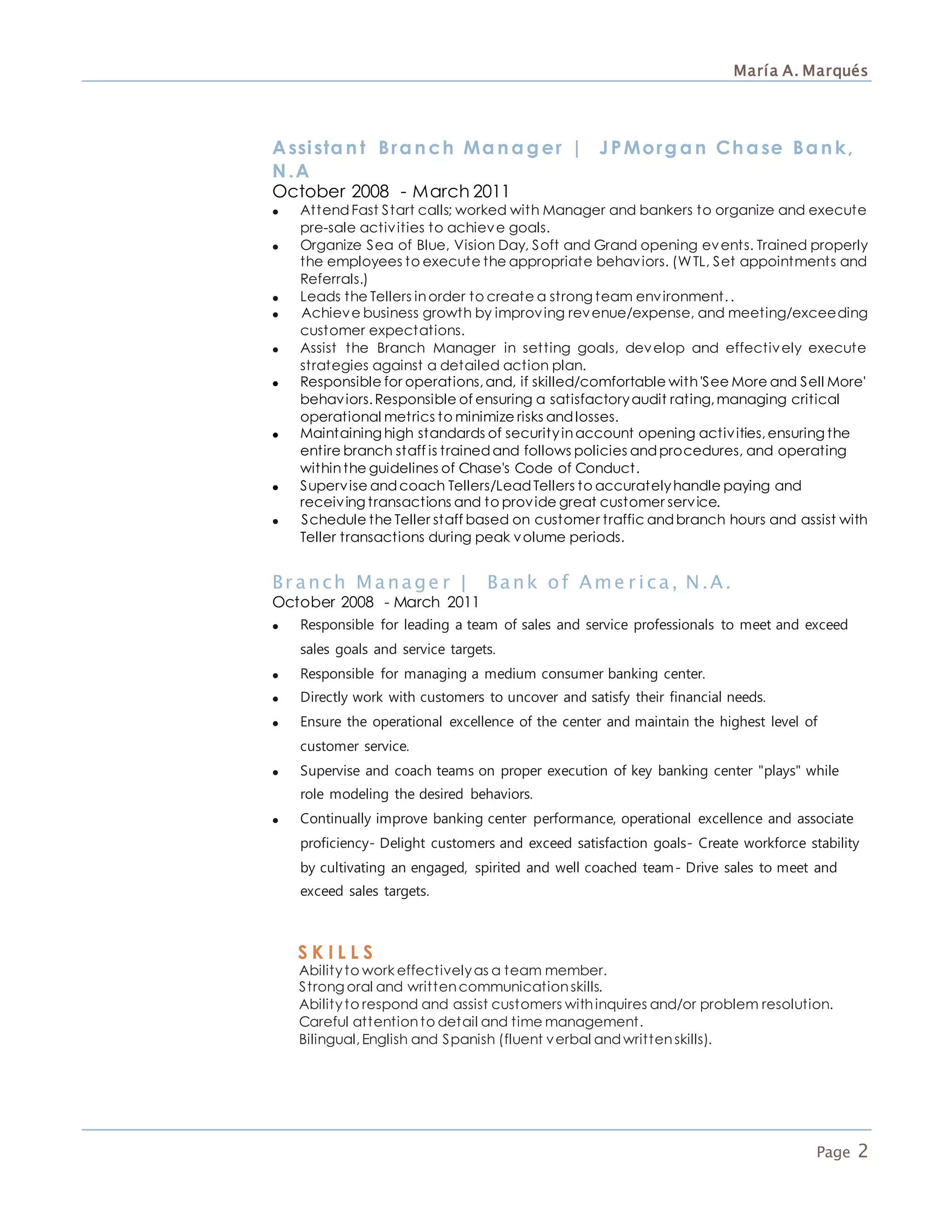 María marques resume windows2015 | DOCX | Business Banking & Finance ...