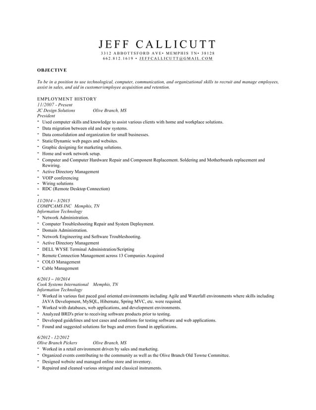 Jeff Callicutt Resume 2016 | PDF | Business | Business and Finance