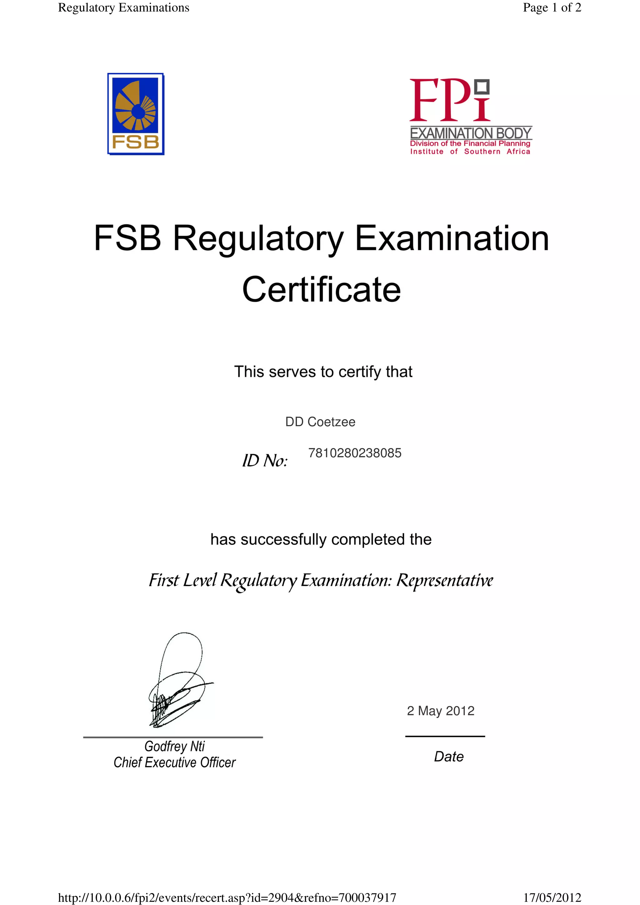 FSB RE Certificate | PDF