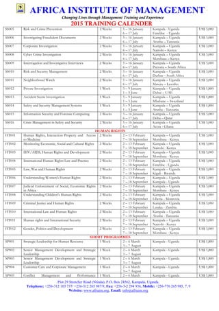 2015 Training Calendar | PDF