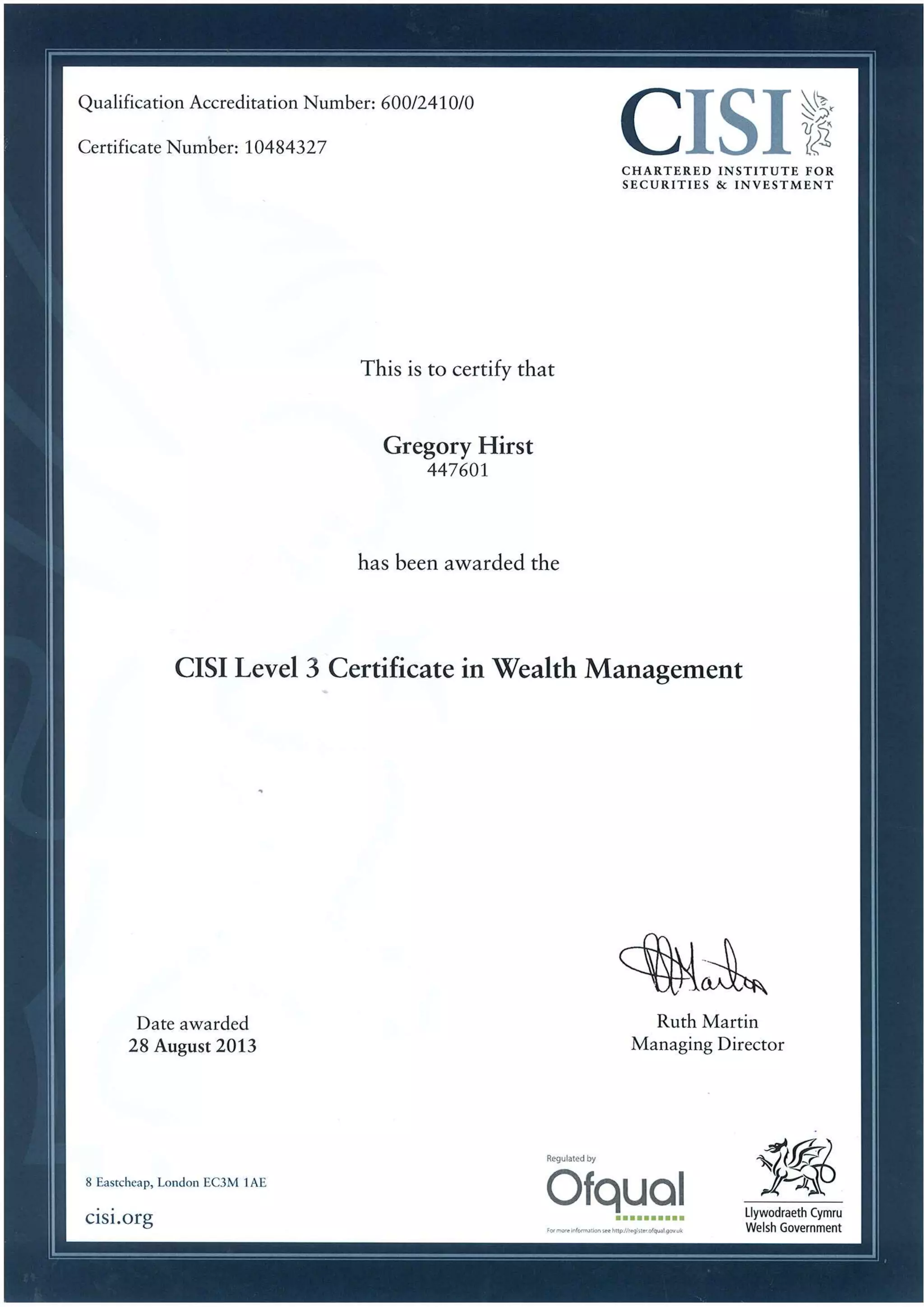CISI 3 Certificate | PDF