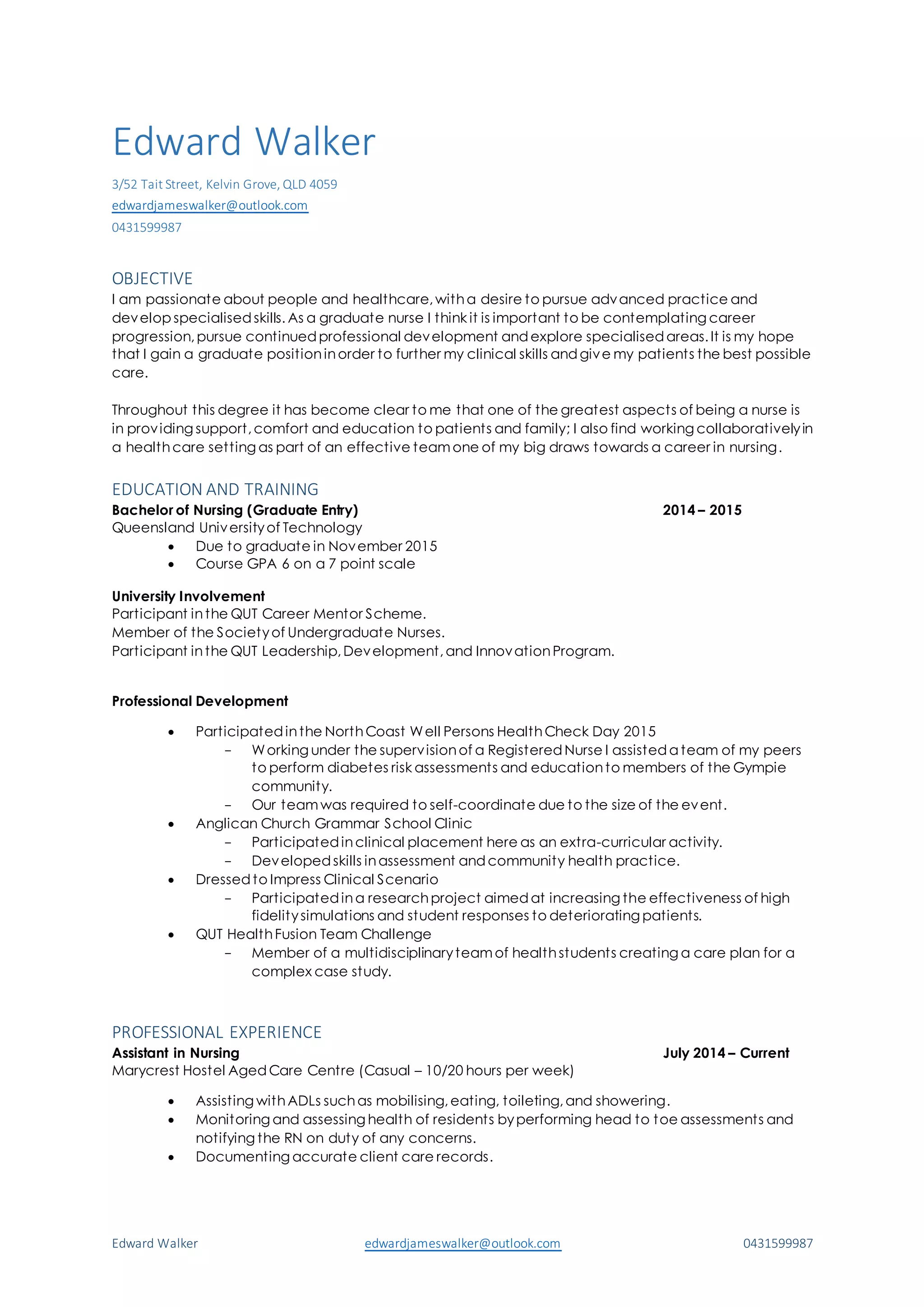 Resume of Edward Walker | DOCX | Undergraduate Education | College Education