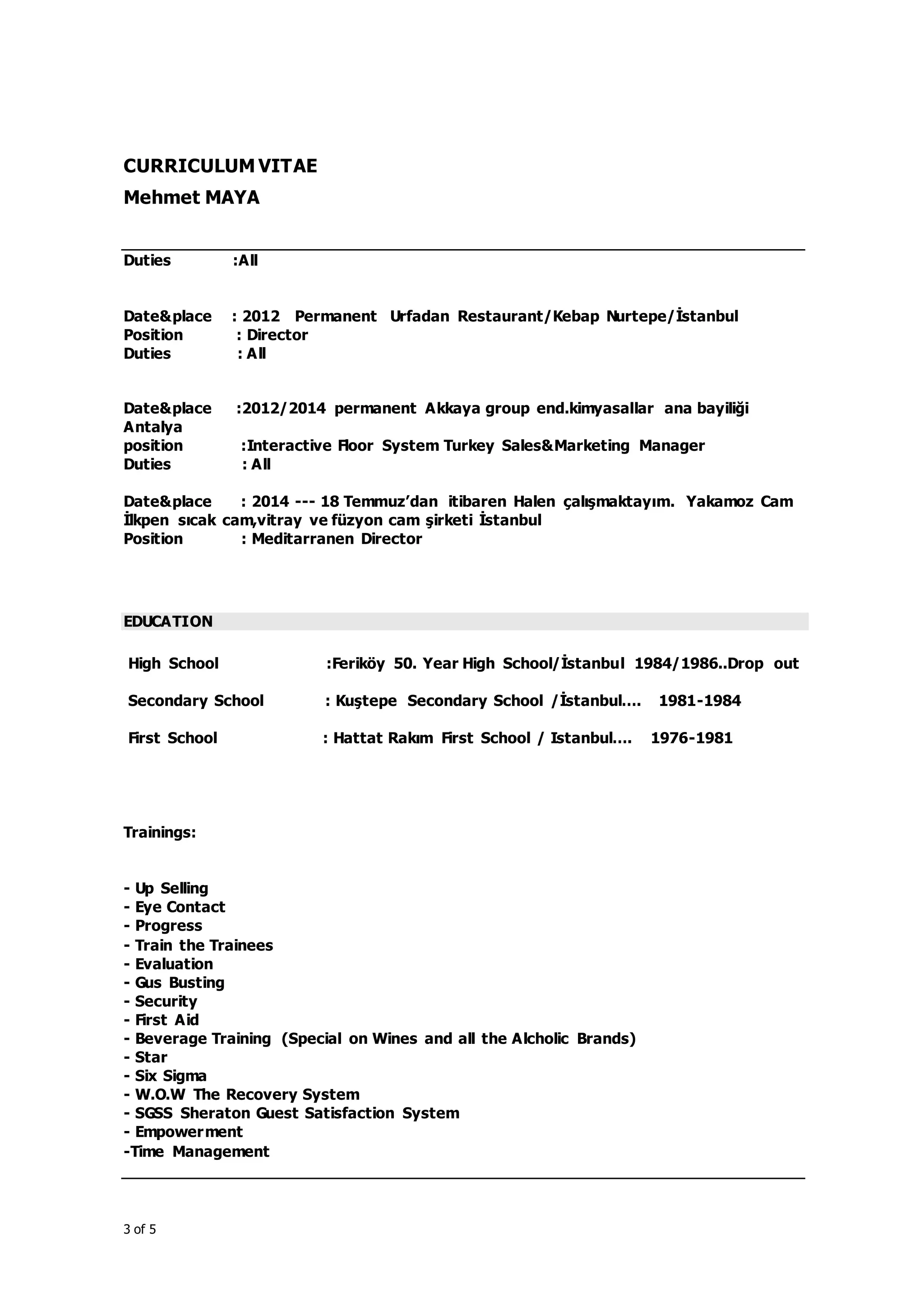 MEHMET MAYA UPDATED CV | PDF