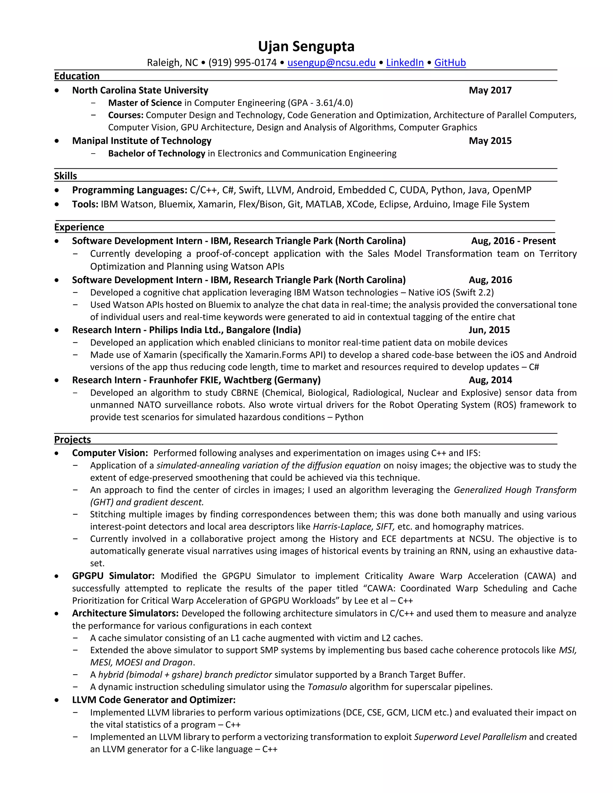 Ujan Sengupta Resume | PDF | Computer Software and Applications | Computing