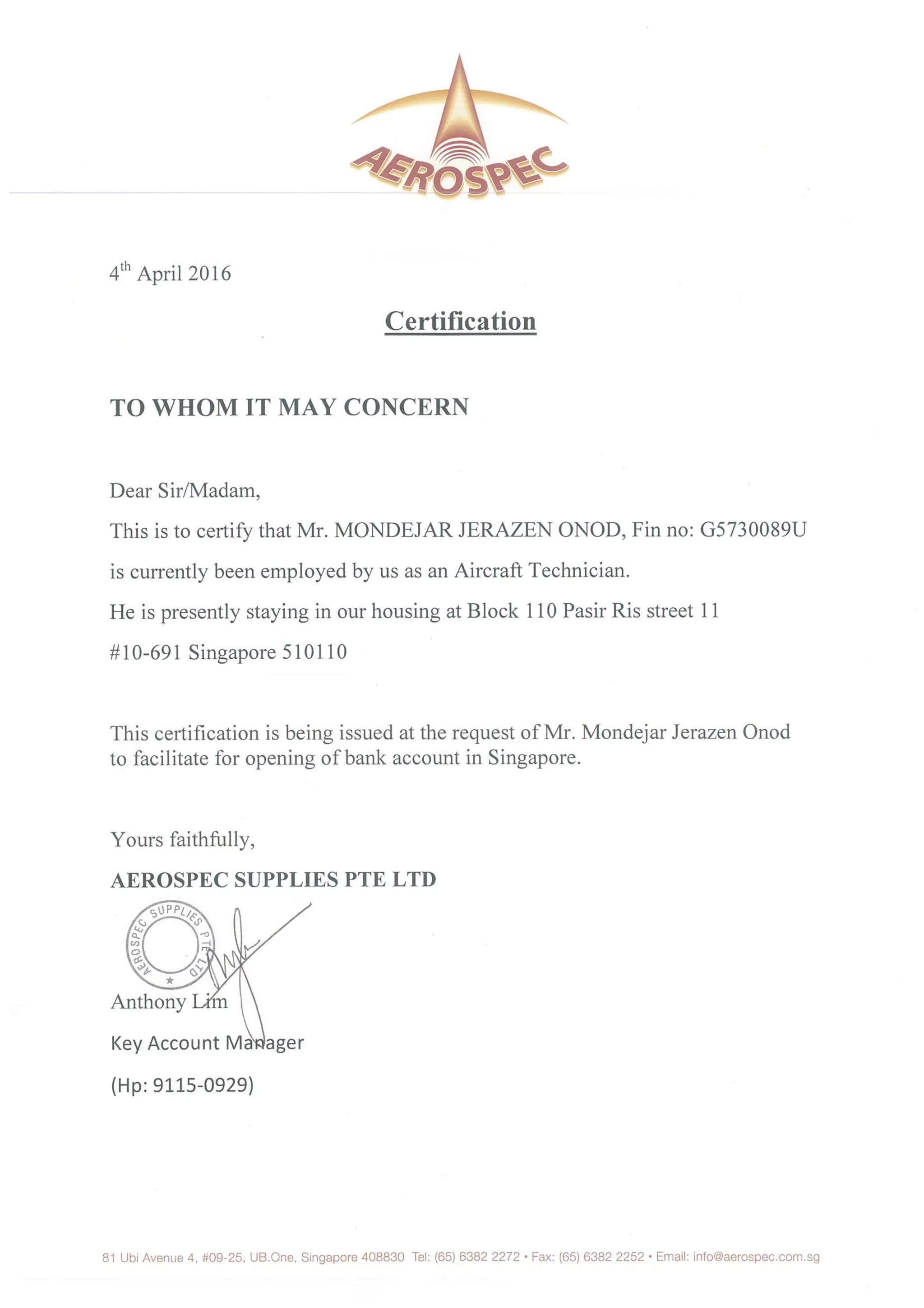 Aerospec certificate | PDF
