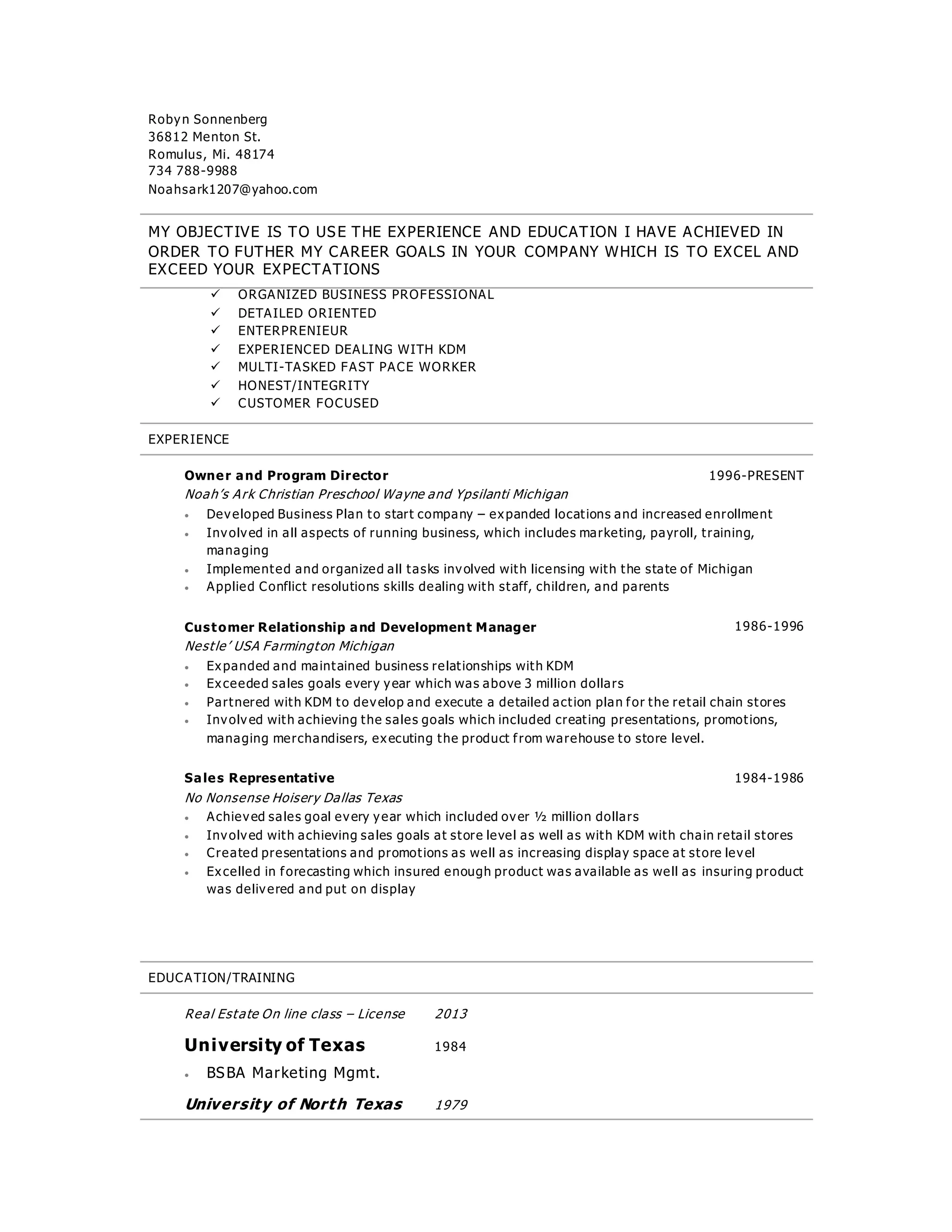 Robyn's resume | DOCX | Business | Business and Finance