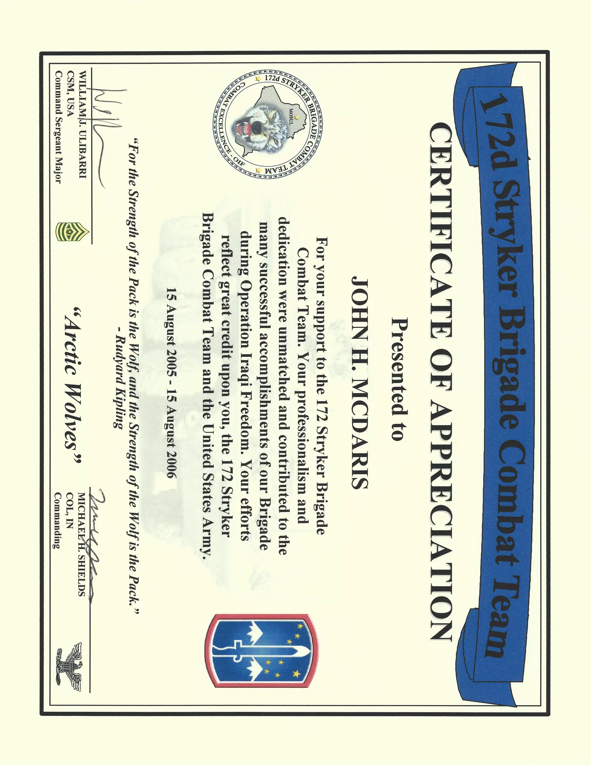 MCDARIS 172ND SBCT AWARD | PDF