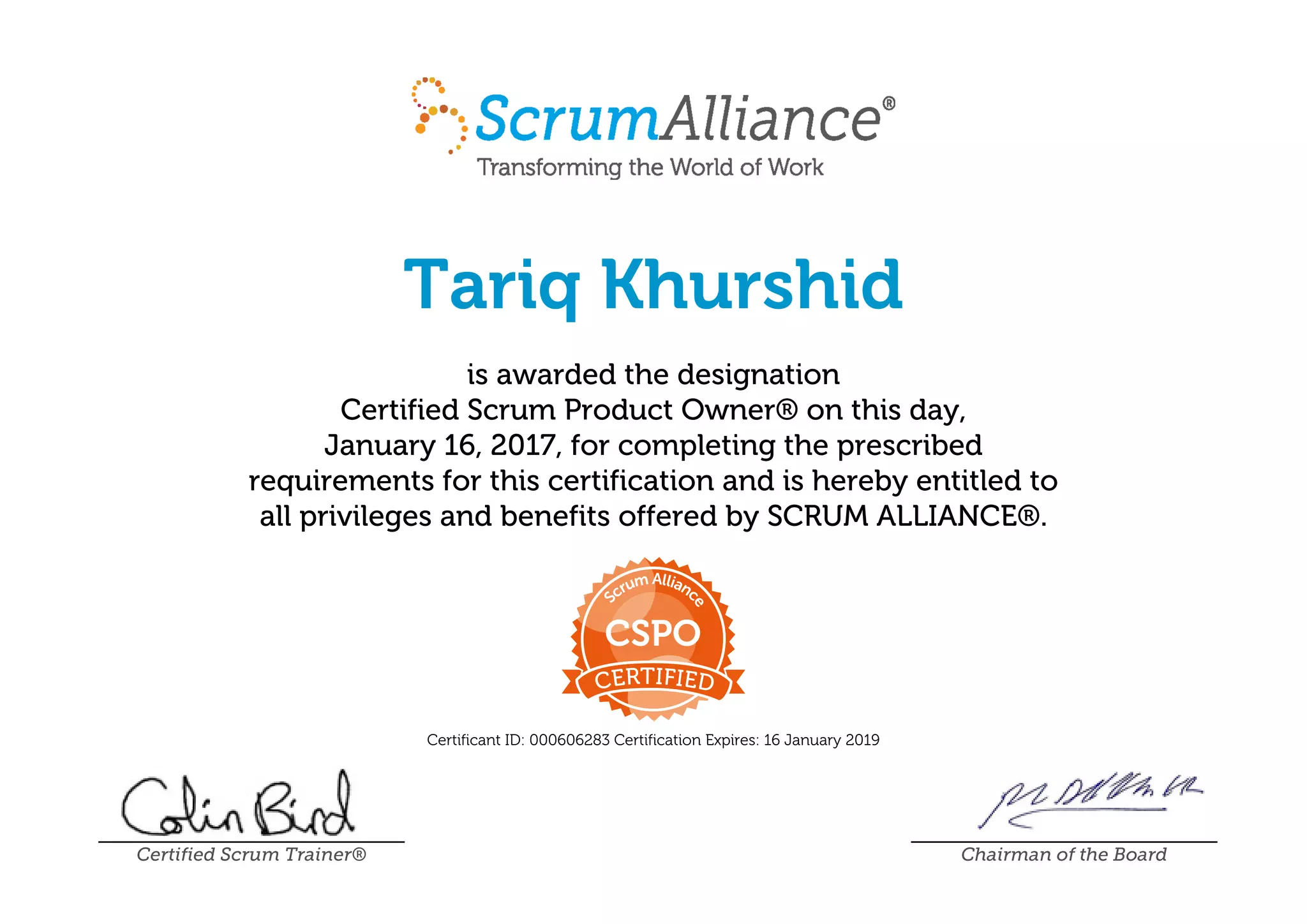 Tariq Khurshid-ScrumAlliance_CSPO_Certificate | PDF