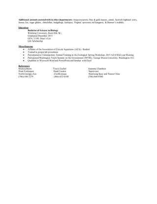 Zoo Resume | DOCX | Zoos & Aquariums | Attractions