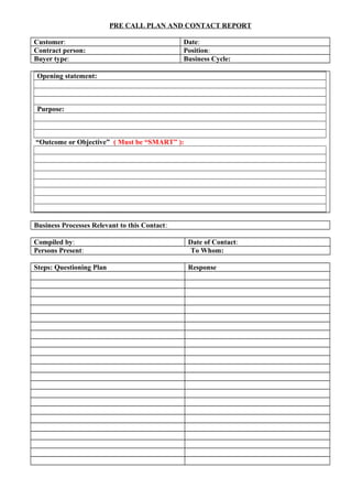 Pre-call Plan & Contact Report (Electronic) | DOC