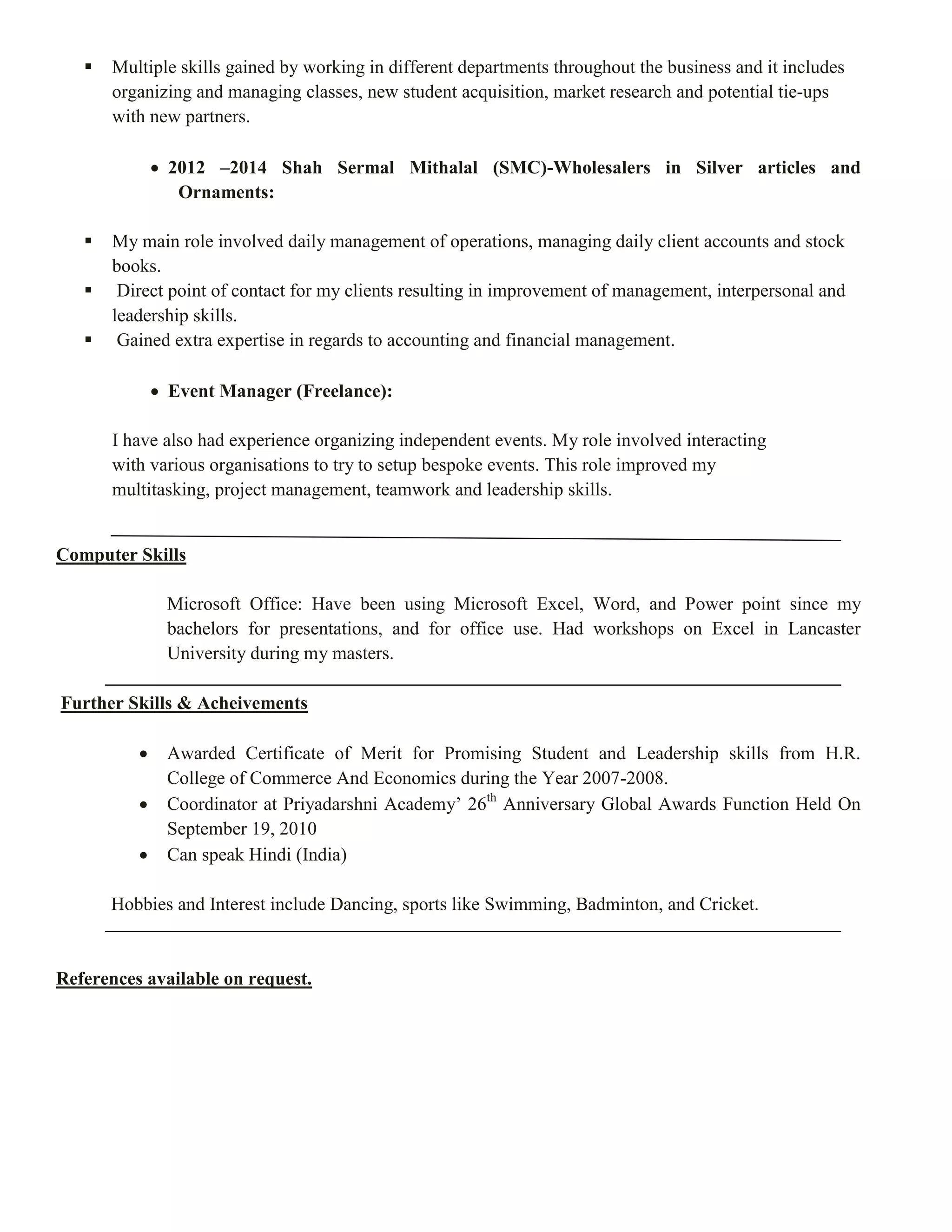 Chirag-resume | PDF | Business | Business and Finance