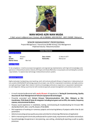 Wan_Mohd_Azri_-_CV_Jan_2015 | DOCX | Telecommunications Industry ...