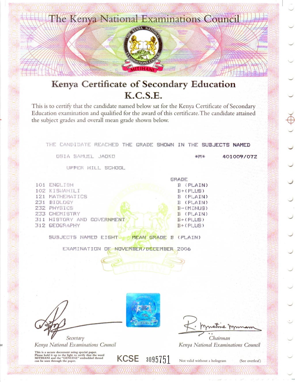 K C S E CERTIFICATE k-c-s-e-certificate